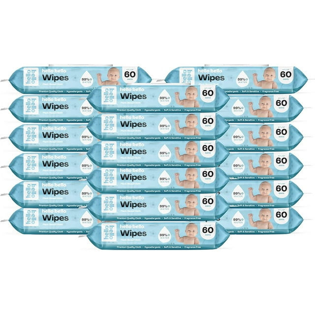 Hello Bello Unscented Baby Wipes I Plant Based Wipes for Sensitive Skin ...