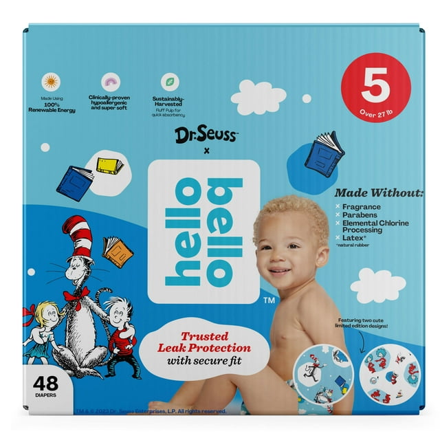 Hello Bello X Dr. Seuss Premium Baby Diapers, Cat in the Hat, Size 5 ...