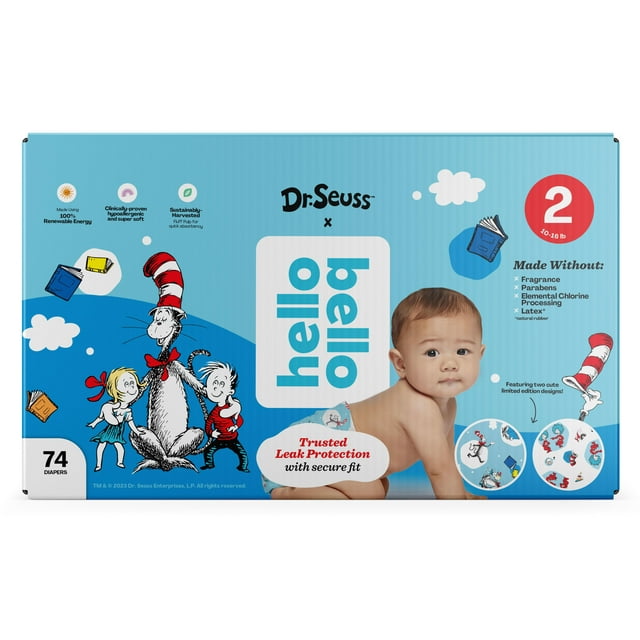 Hello Bello x Dr. Seuss Cat in the Hat Baby Diapers I Size 2 (74 Count ...
