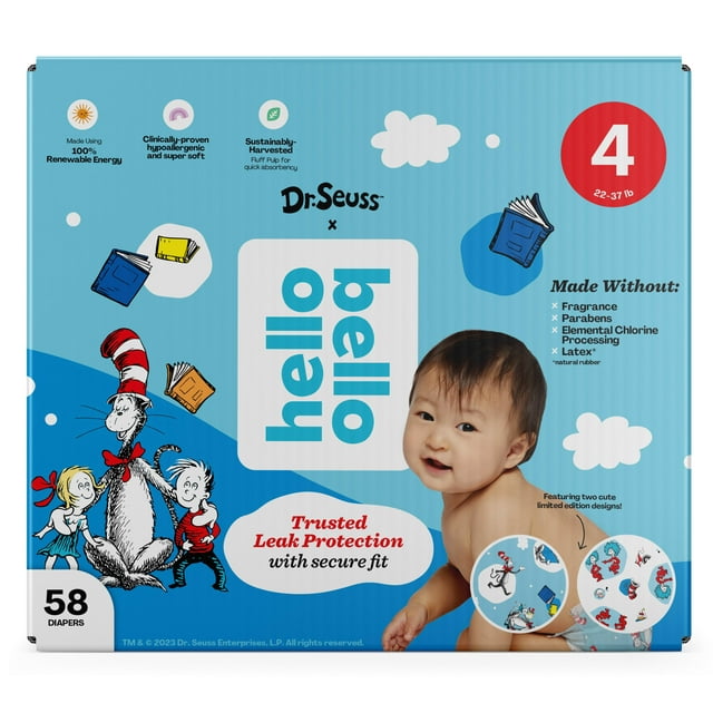 Hello Bello x Dr. Seuss Cat in the Hat Baby Diapers I Size 4 (58 Count ...