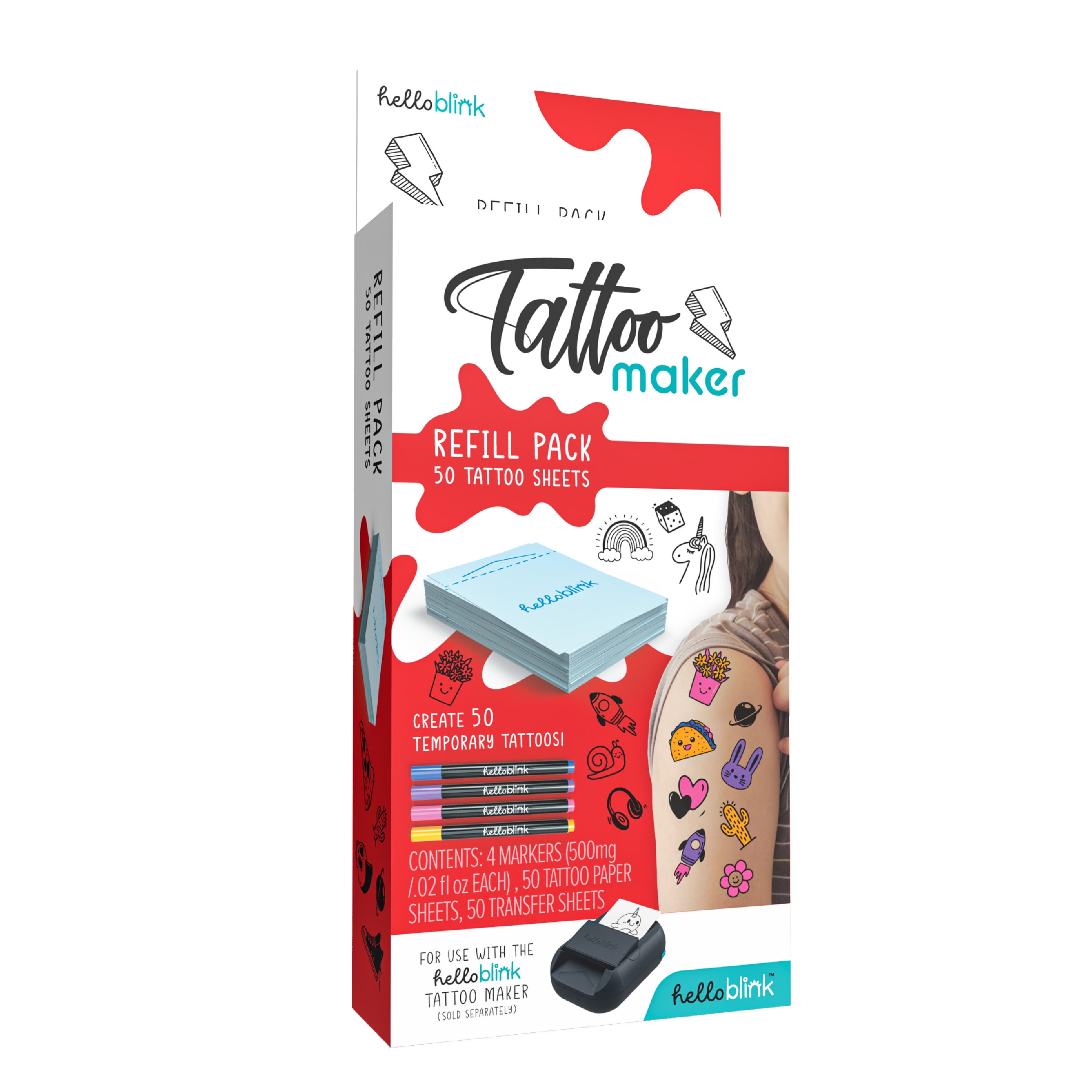 Hello Blink Tattoo Maker Custom Temporary Body Art Refill Pack for Kids ...