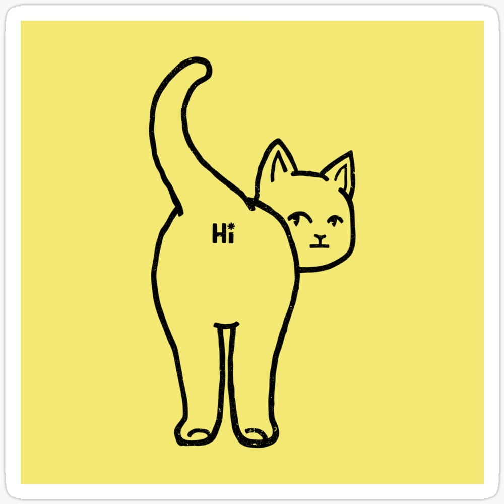 Hello Cat Butt Minimalist Line Sticker Phone Decal Water Bottle ...