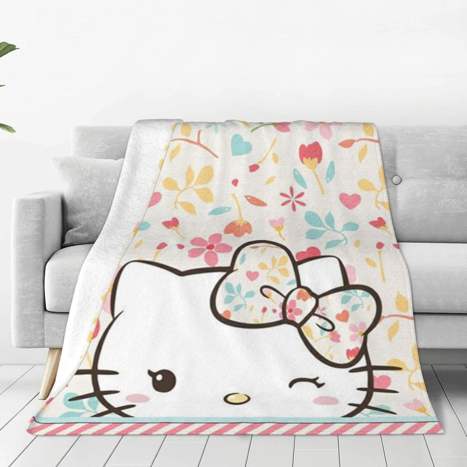 Hello Cat Kitty Blanket Soft Throw Blanket Kawaii Hello Cat Kitty Merch ...