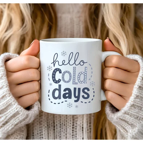 Hello Cold Days Mug Winter Coffee Cup Snowflake Cozy Hot Cocoa ...