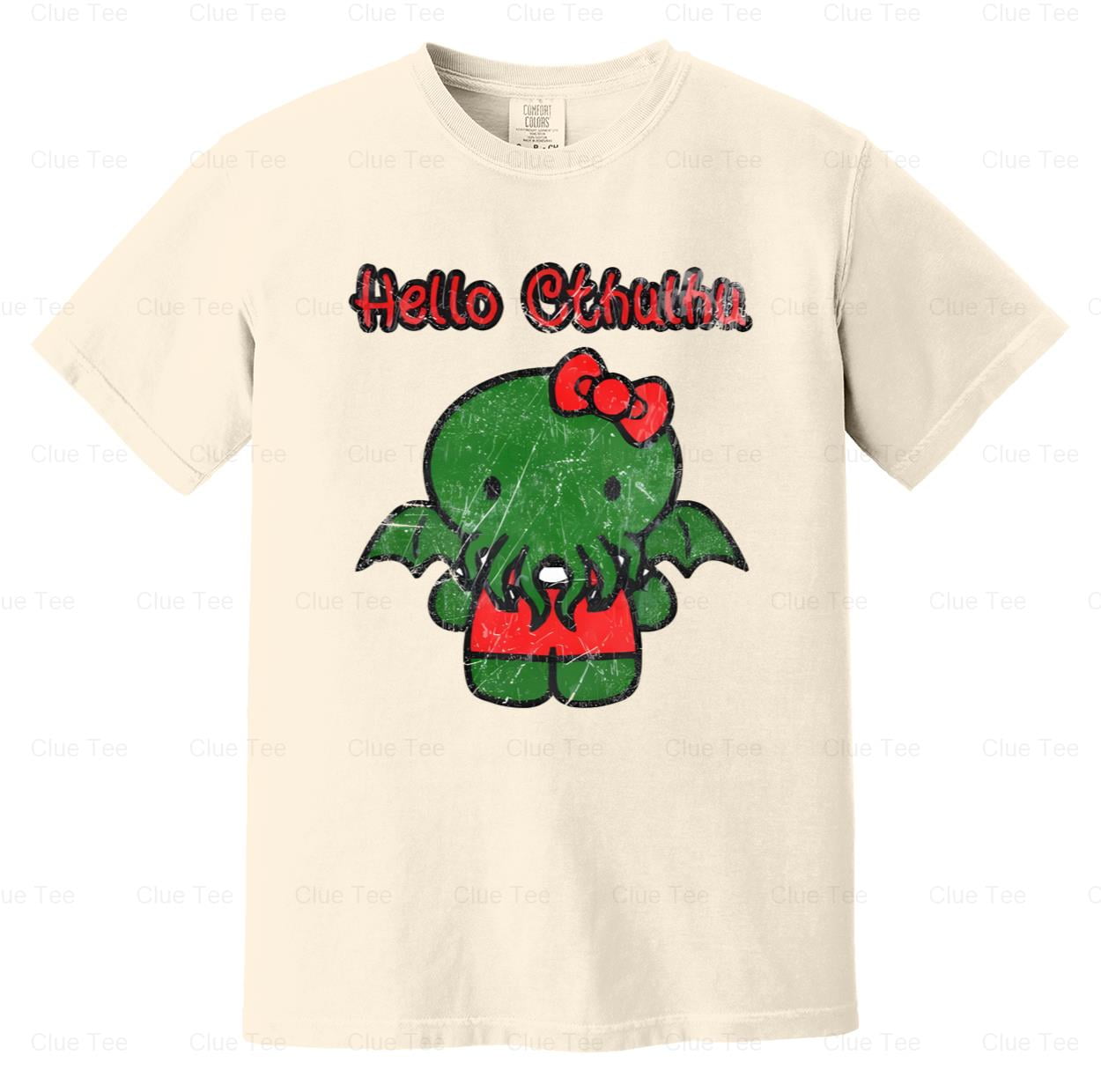 Hello Cthulhu H.P. Lovecraft Horror Kitty Parody Graphic Comfort Color T-Shirt for Unisex, up to ...