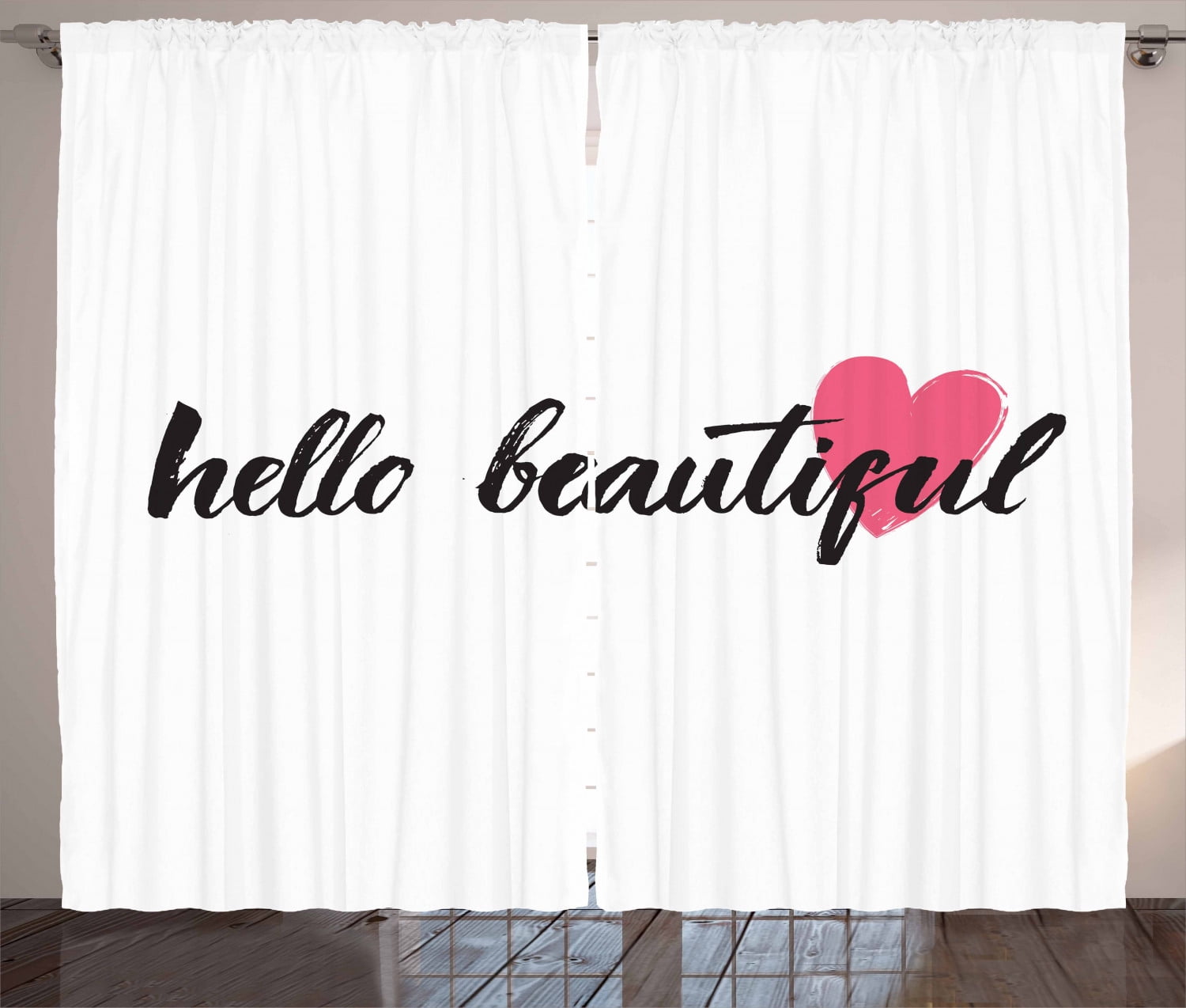 Ambesonne Hello Curtains 2 Panel Set, Pink Heart for Loved Ones, 108" x ...