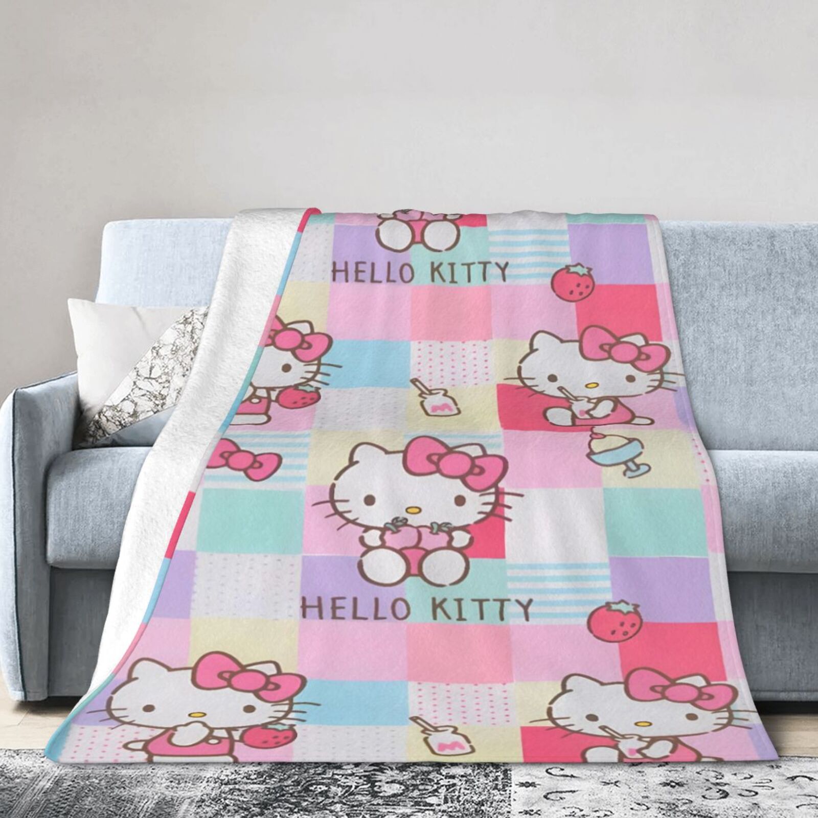 Hello Cute Kitty Throw Blankets Ultra-Soft Blanket Warm Cozy Flannel ...