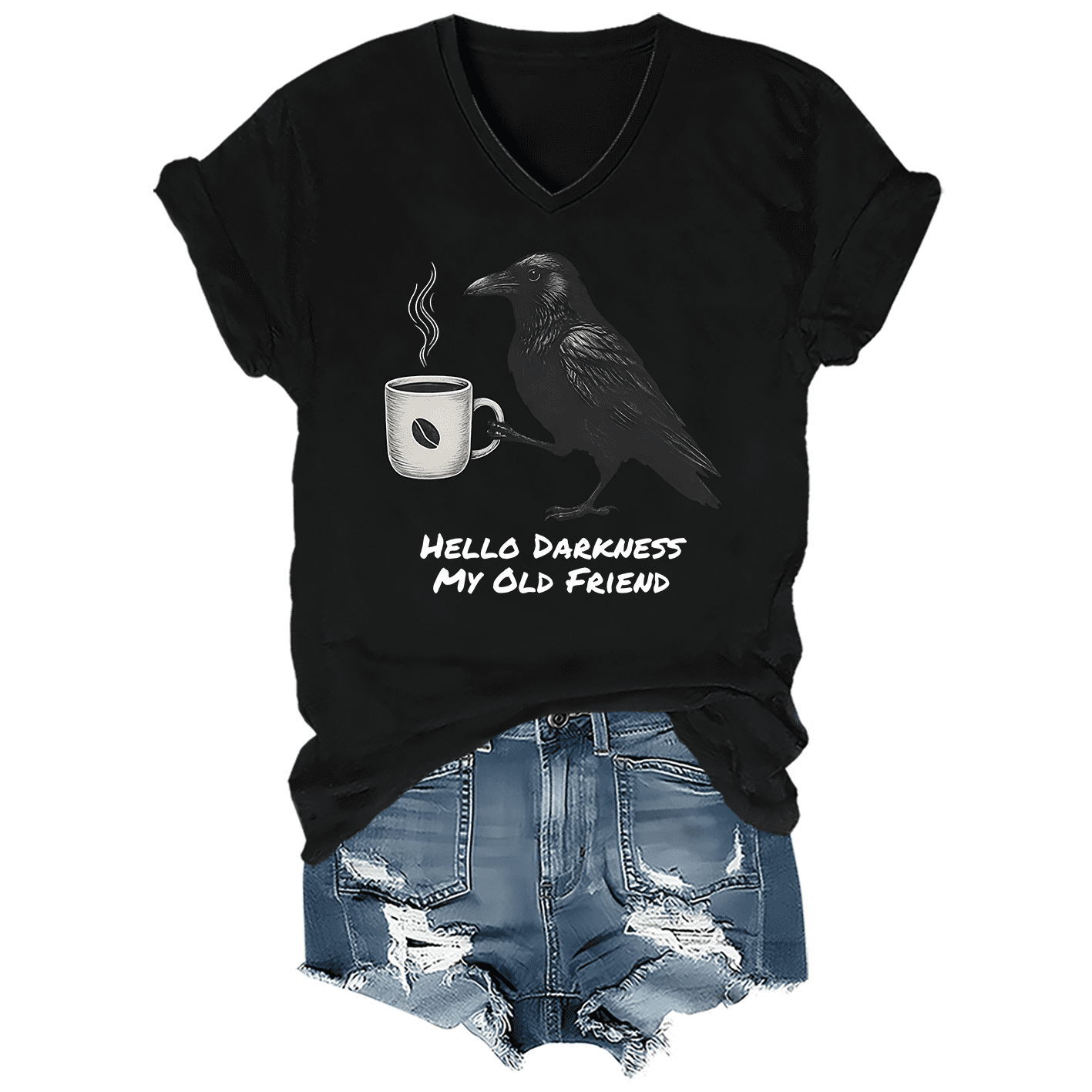 Hello Darkness My Old Friend Shirt Raven Crow T-Shirt V-Neck - Walmart.com