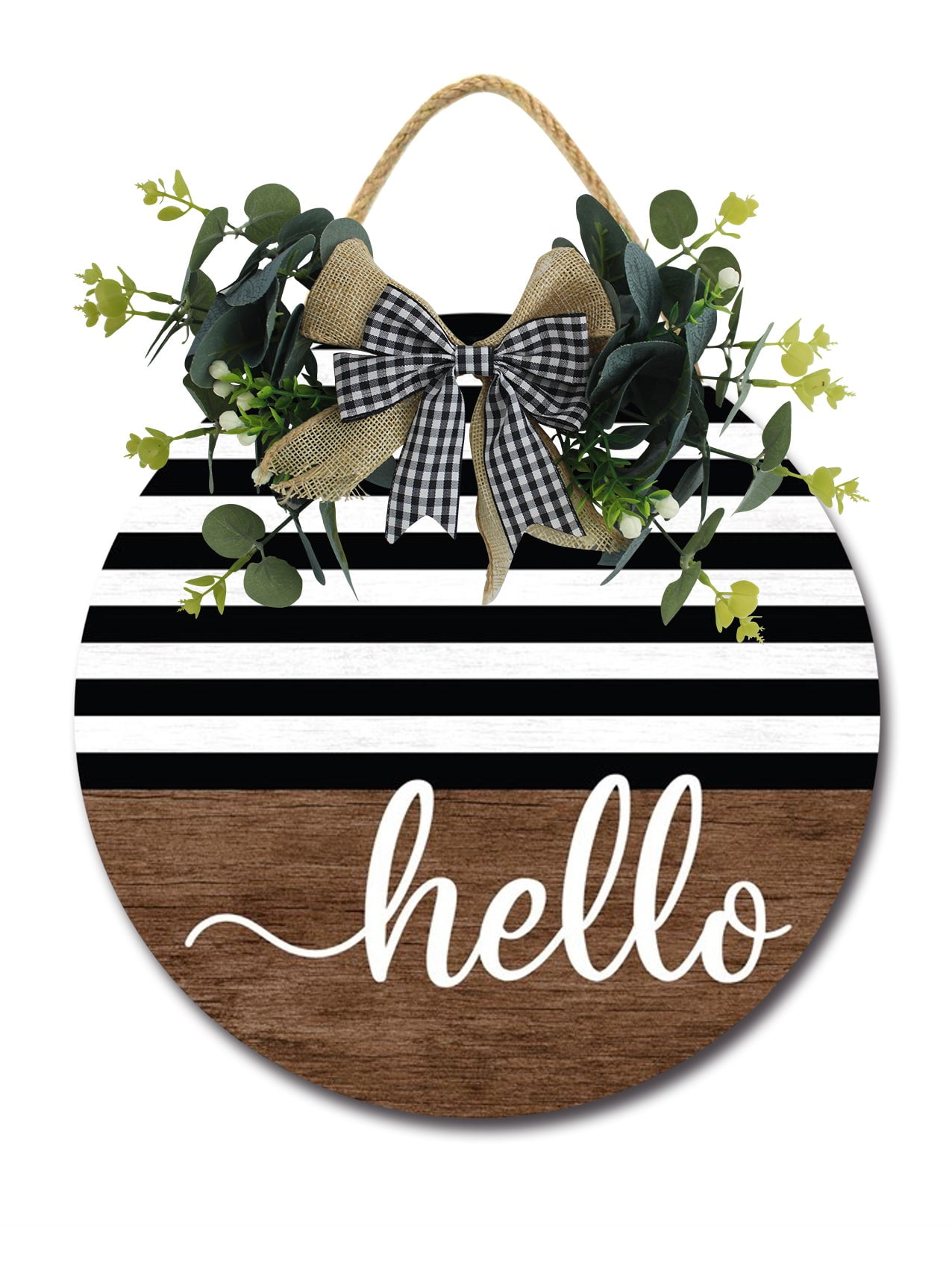 Hello Door Sign Home Decor Round Wood Wreaths Wall Hanging Sign ...