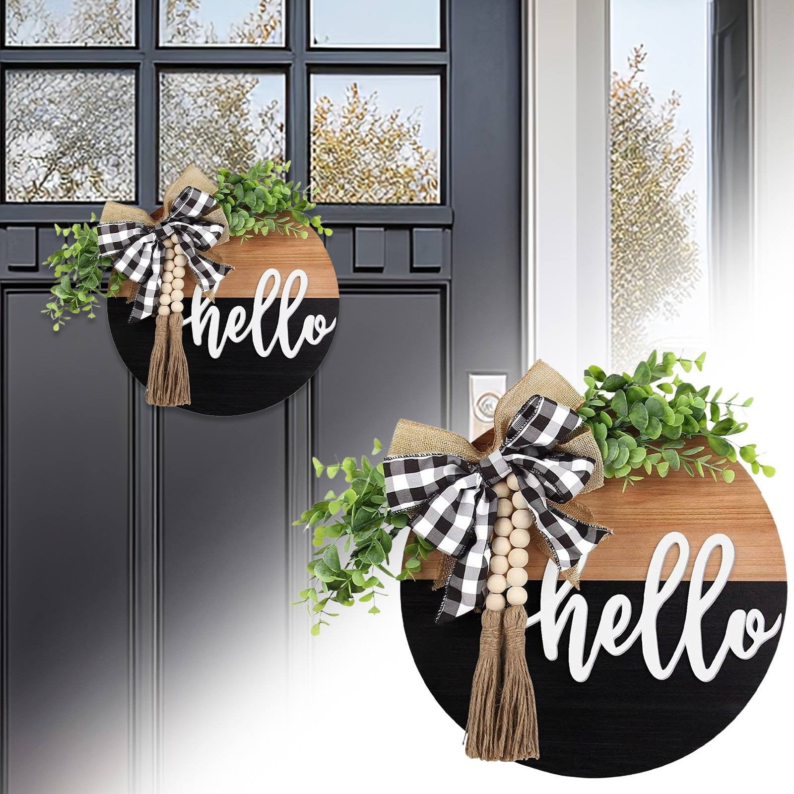 Hello Door Sign Round Welcome Sign for Front Door, Welcome Wreath Sign ...