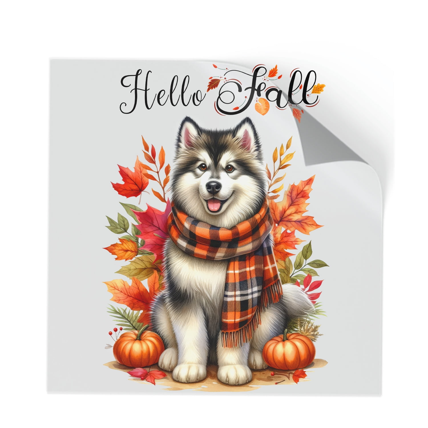 Hello Fall Alaskan Malamute Scarf Welcome Autumn with Leaves Pumpkins ...