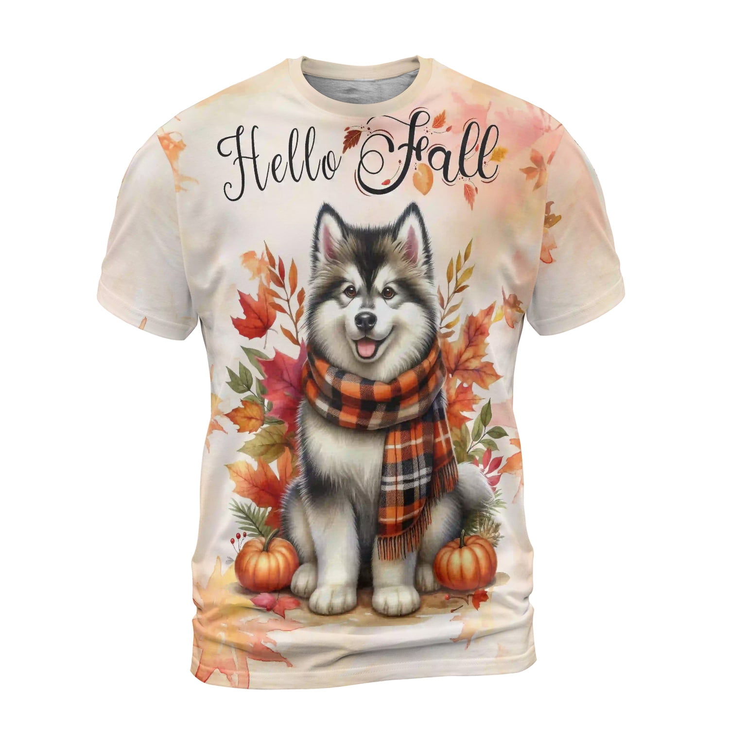 Hello Fall Alaskan Malamute Scarf Welcome Autumn with Leaves Pumpkins ...