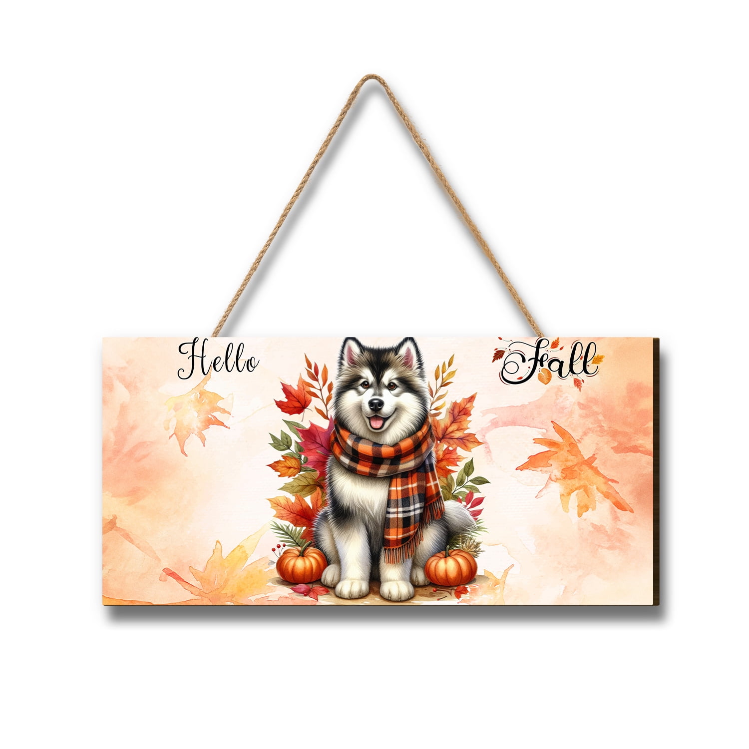 Hello Fall Alaskan Malamute Scarf Welcome Autumn with Leaves Pumpkins ...