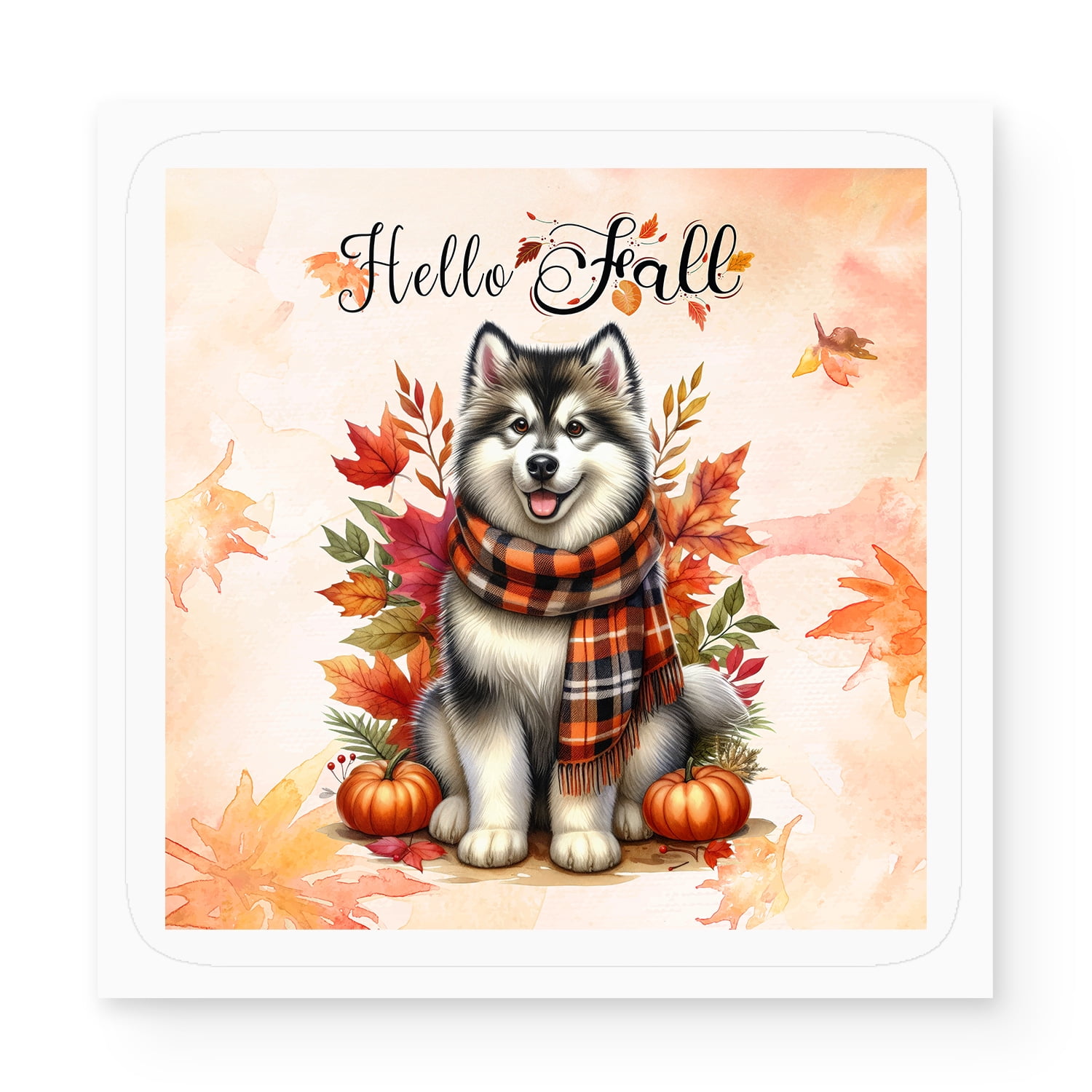 Hello Fall Alaskan Malamute Scarf Welcome Autumn with Leaves Pumpkins ...