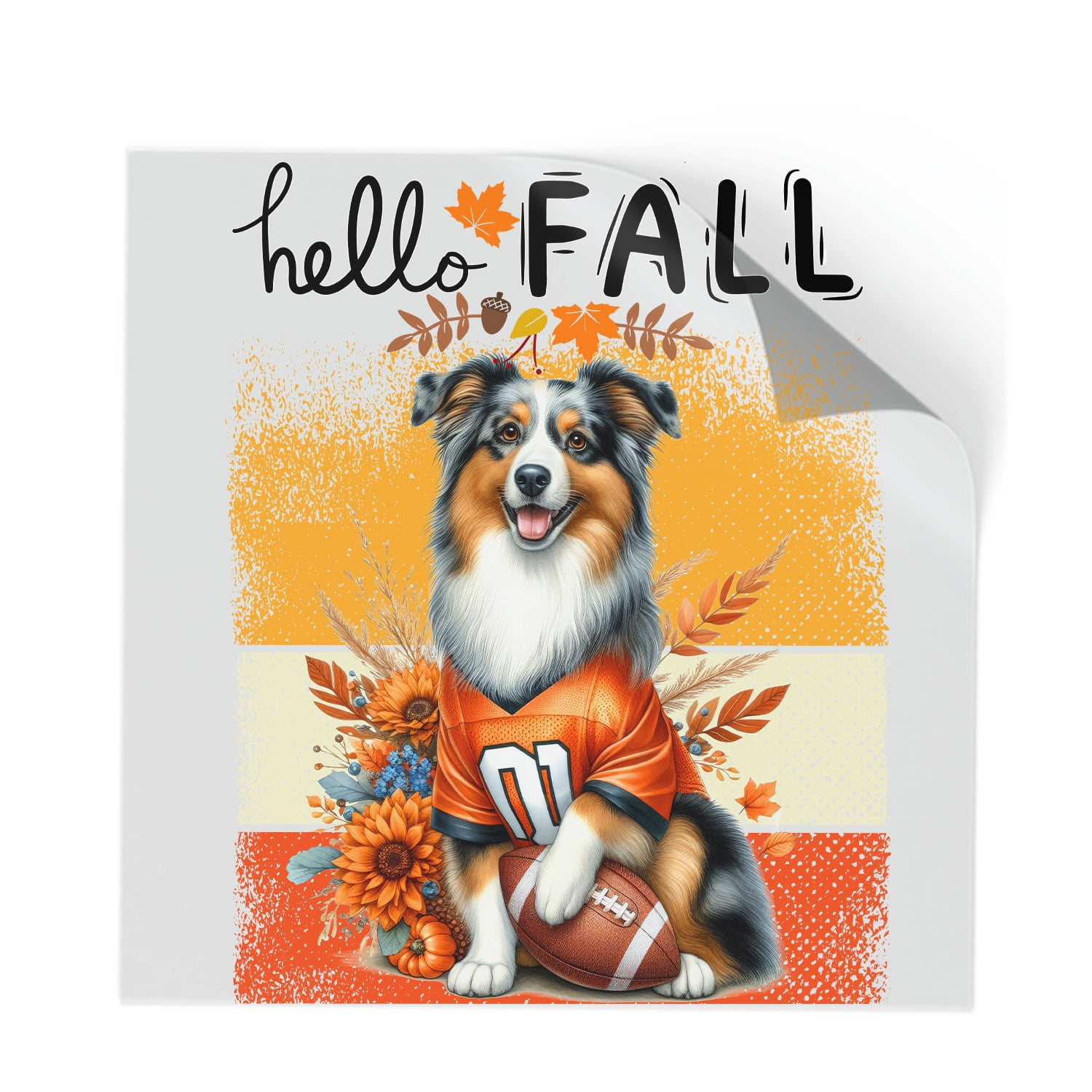 Hello Fall Australian Shepherd Football Welcome Autumn with Leaves ...