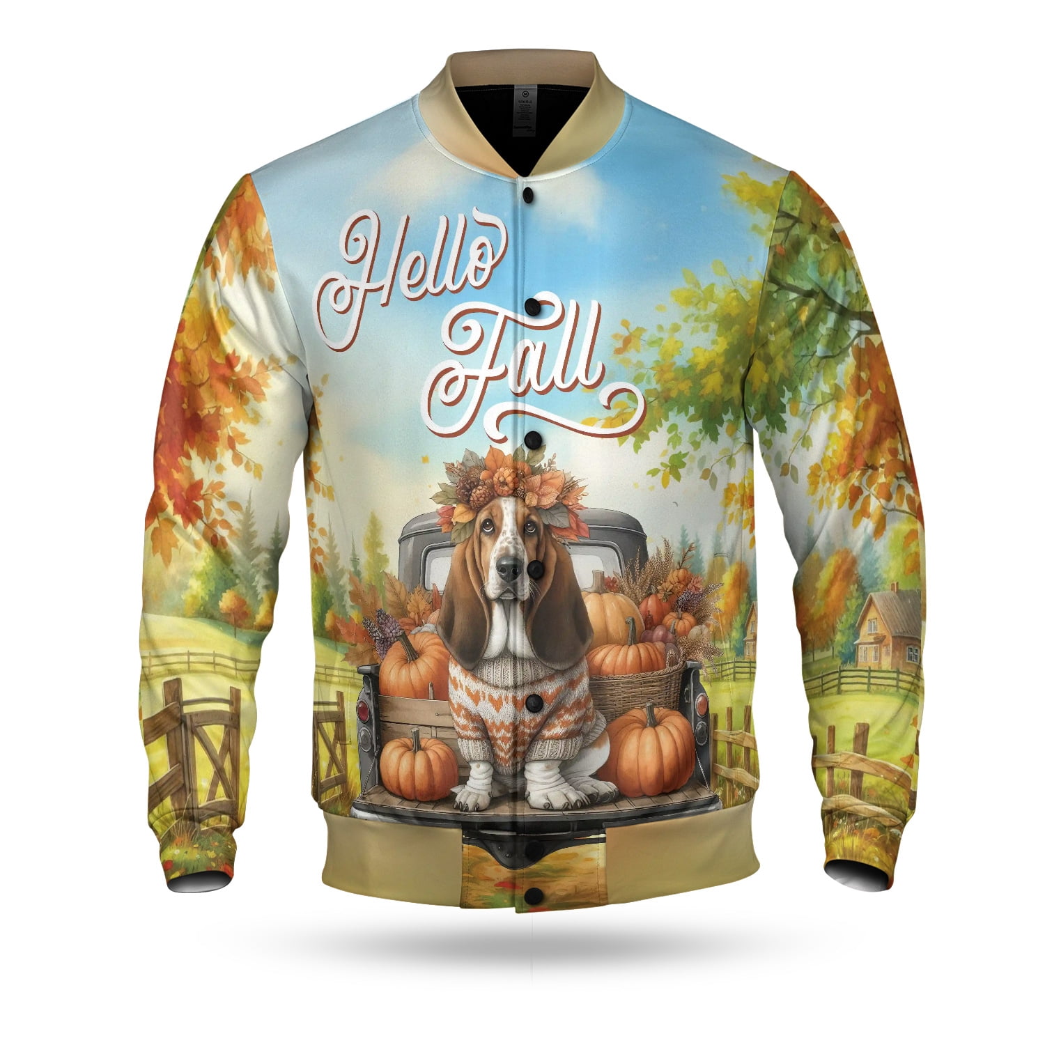 Hello Fall Autumn Basset Hound Pumpkins Pickup Truck All Over Print 3D ...