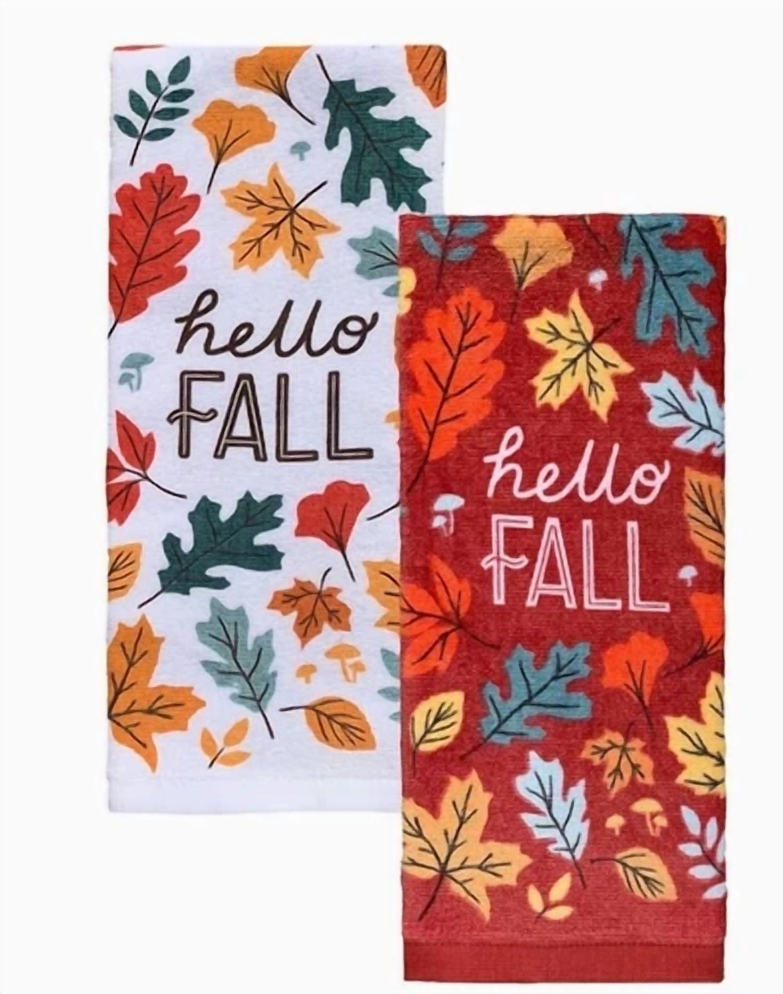 Hello Fall - Autumn Fall Leaves Multicolor Kitchen Towels 100% Cotton ...