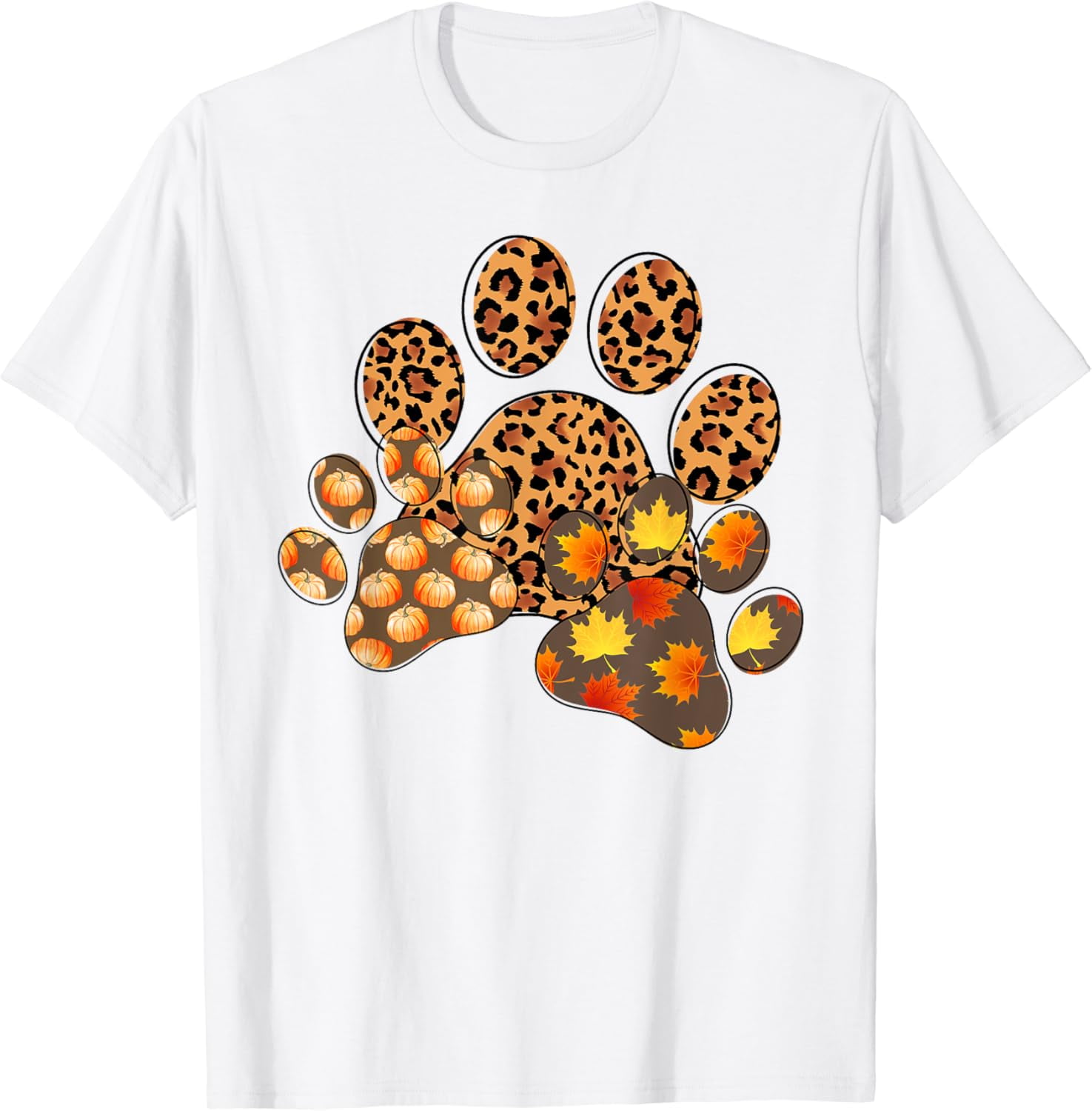 Hello Fall Autumn Leaf Pumpkin Dog Paw Print Puppy Owner T-Shirt ...