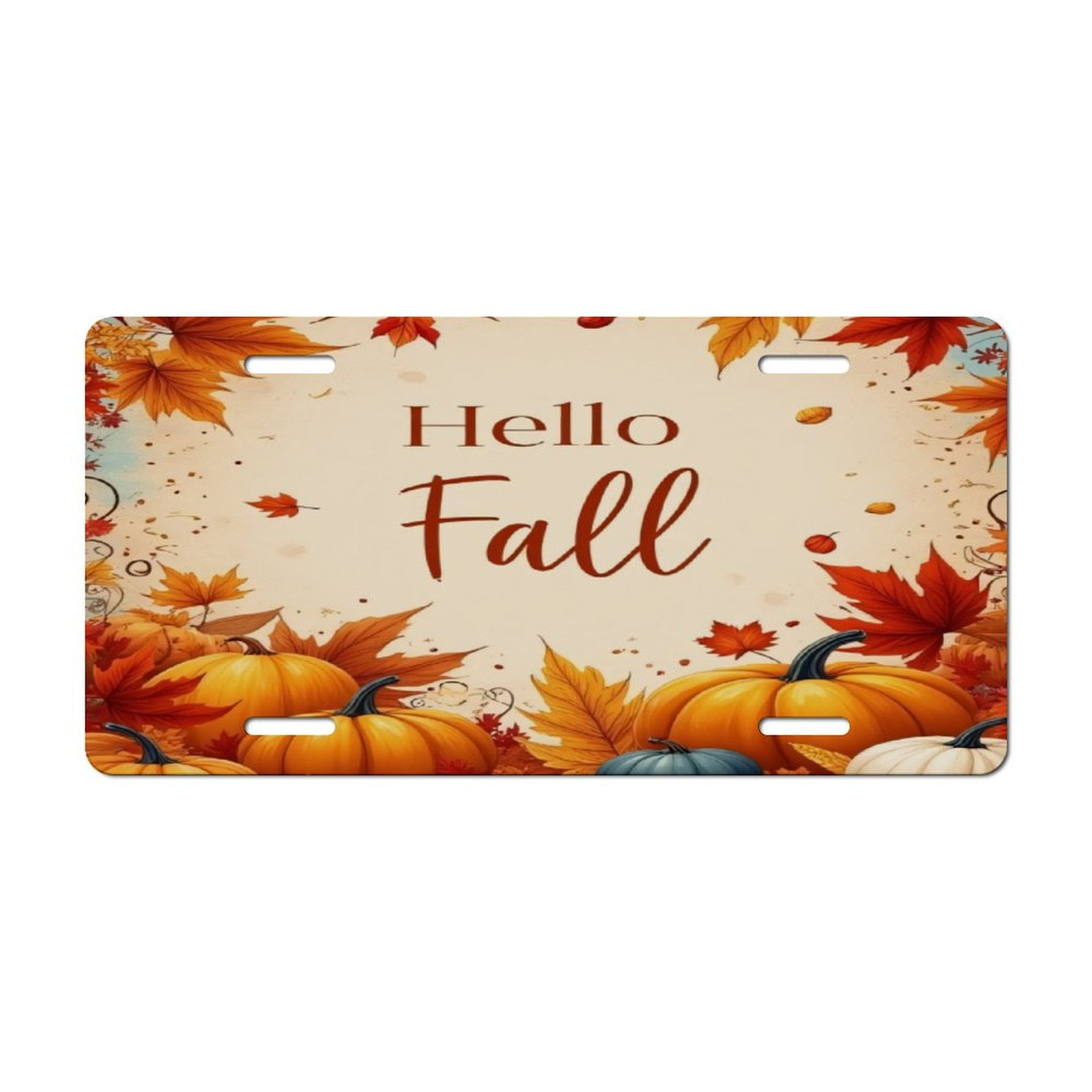 Hello Fall Autumn Leaves Pumpkins License Plate Lightweight Aluminum ...