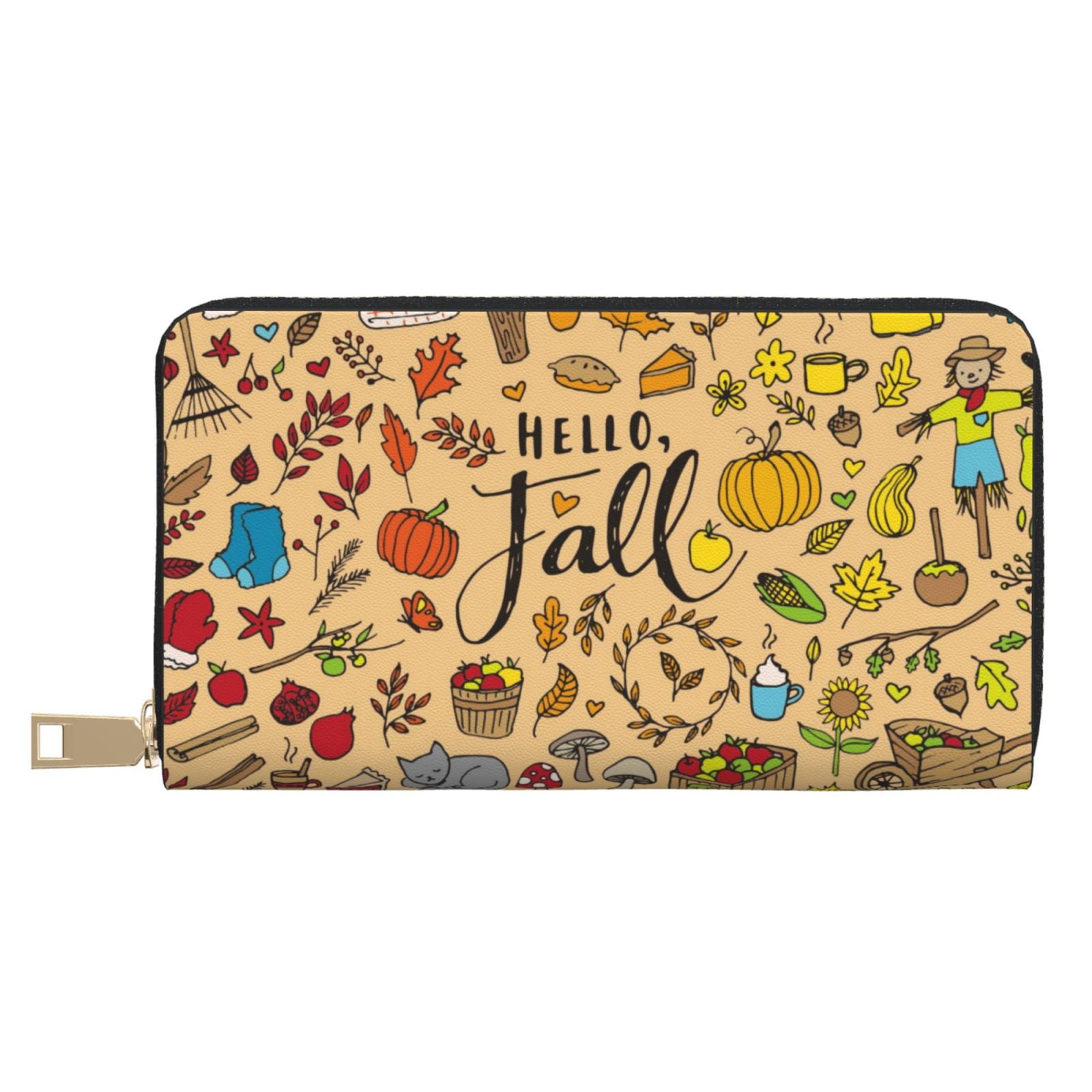 Hello Fall Autumn Leaves Wallet Women, Leather Bifold Multi Card Wallet ...
