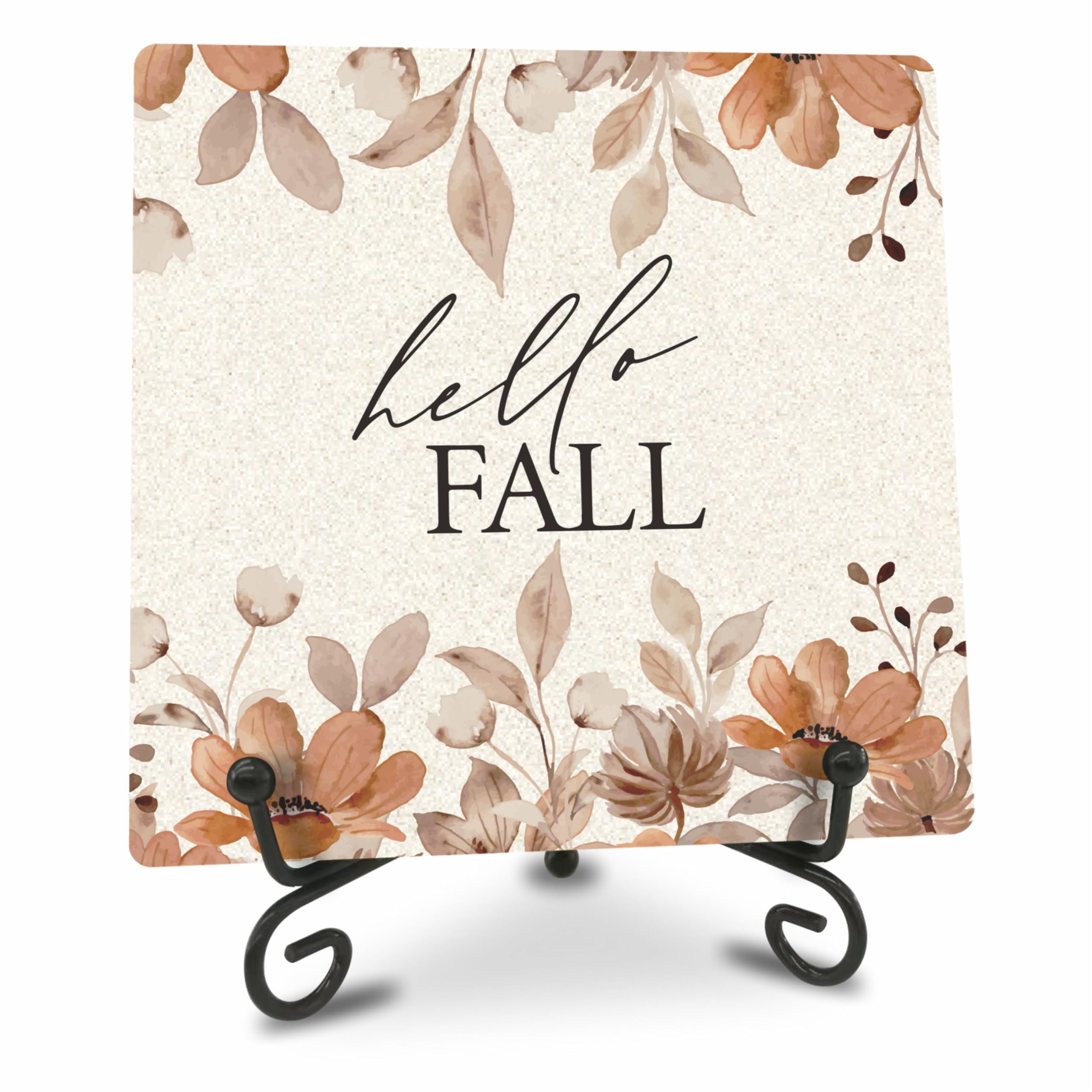 Hello Fall Autumn Wooden Sign-Autumn Watercolor Flower Leaves Plaque ...