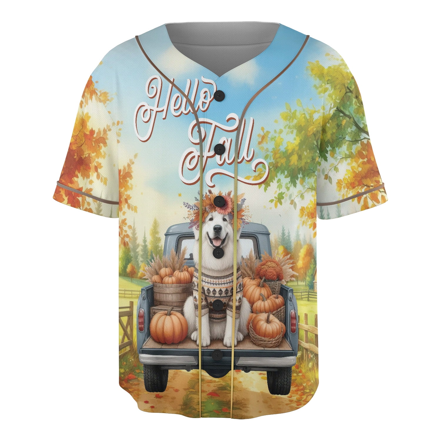 Hello Fall Autumn Wreath Great Pyrenees Pumpkins Pickup Truck All Over ...