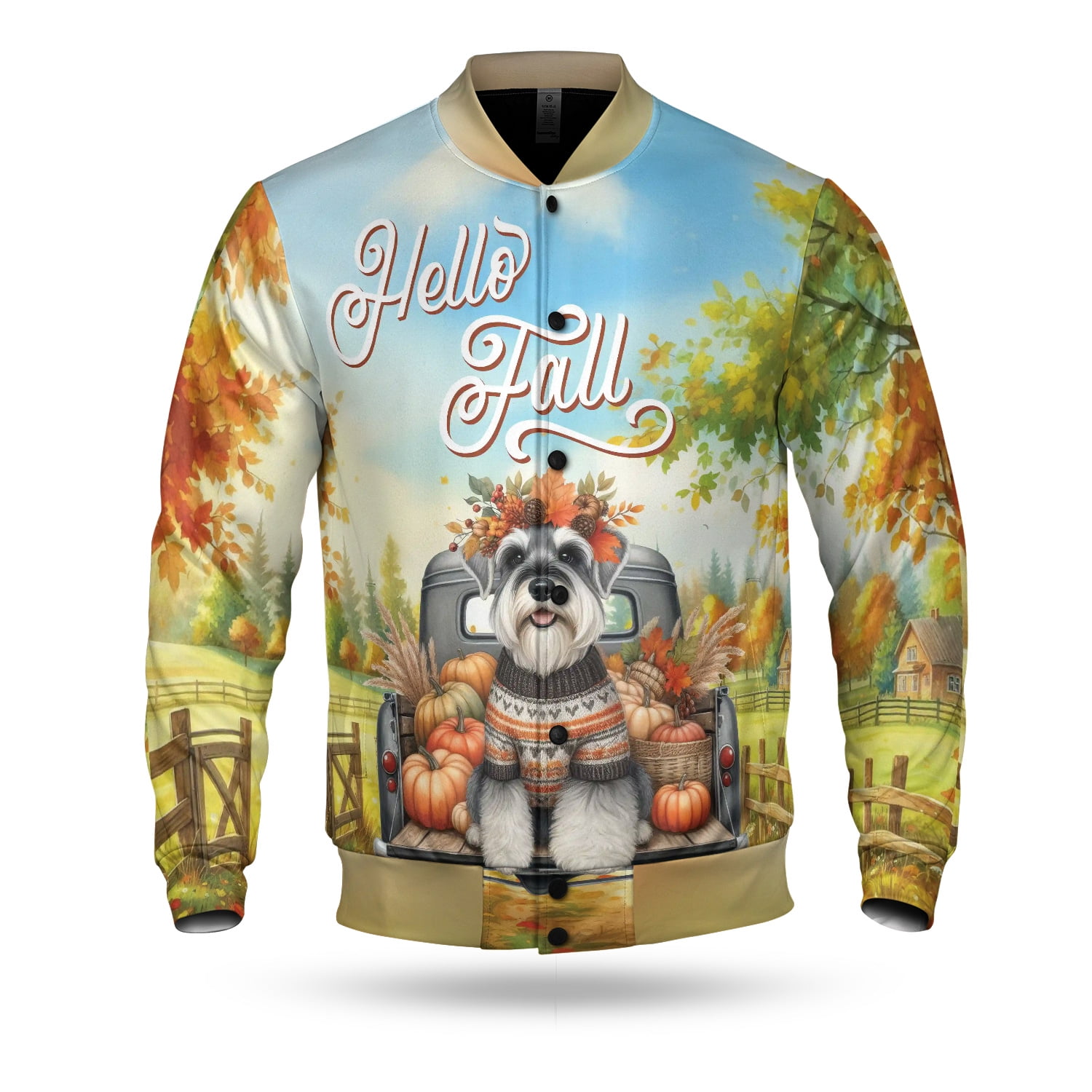 Hello Fall Autumn Wreath Schnauzer Pumpkins Pickup Truck All Over Print ...