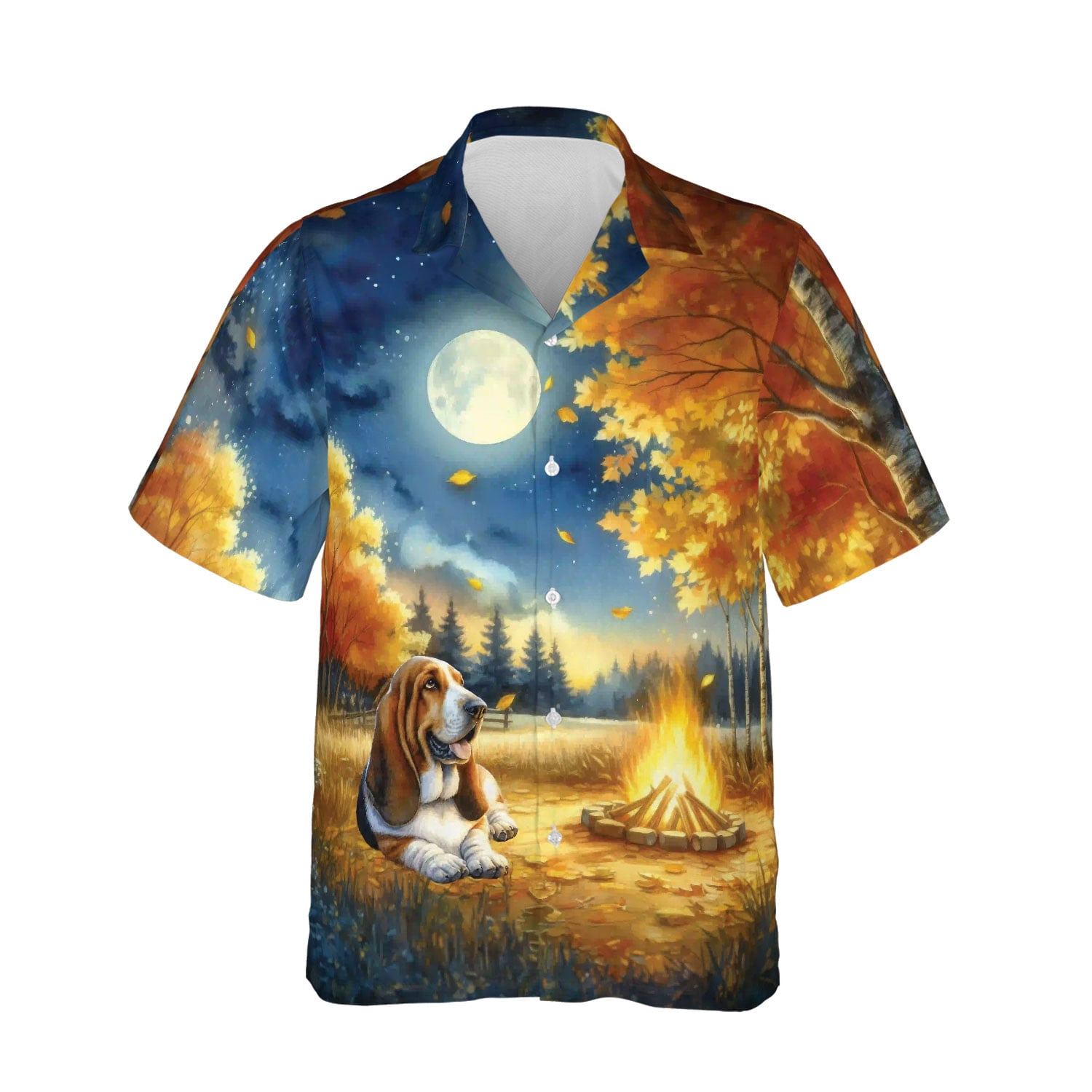 Hello Fall Basset Hound Enjoys Warm Campfire Autumn Night Bright Moon ...