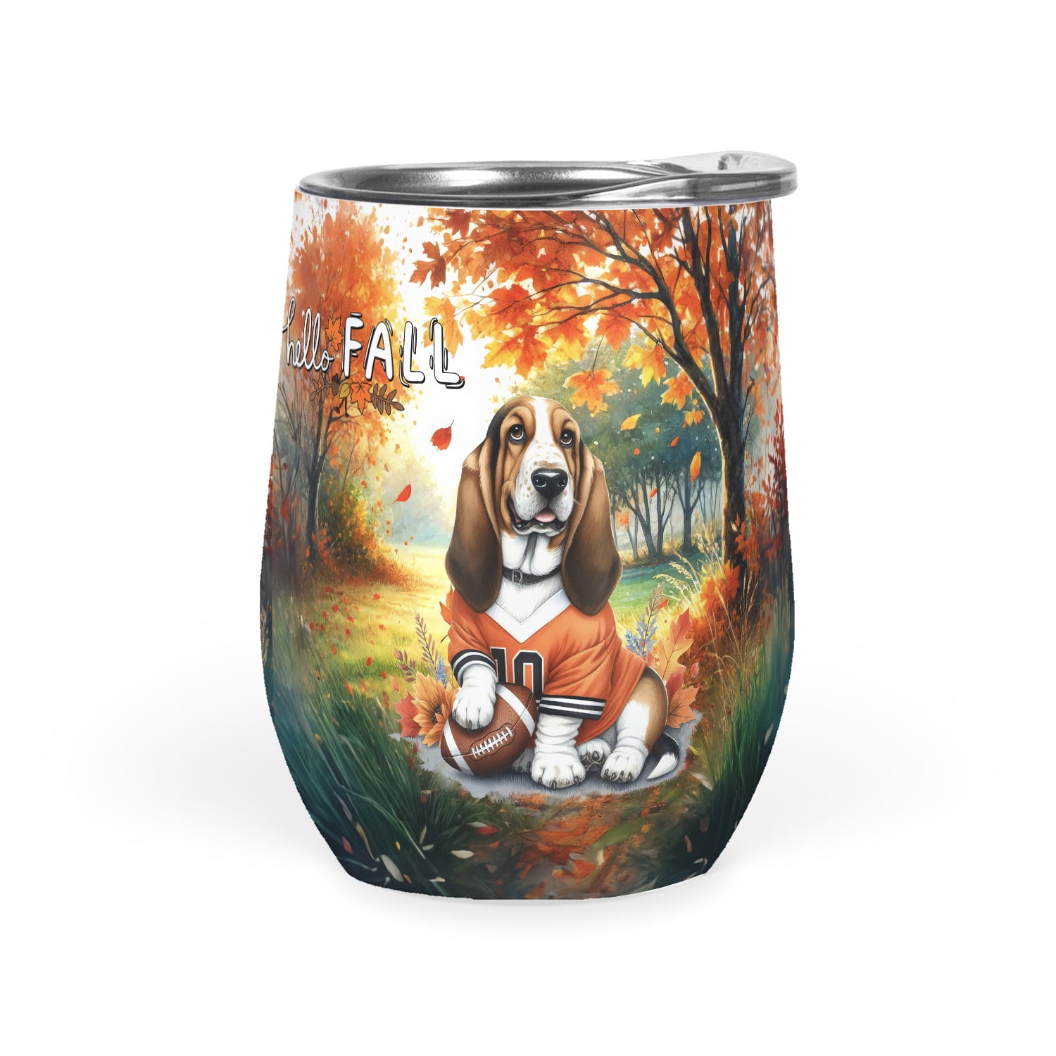 Hello Fall Basset Hound Football Welcome Autumn with Leaves Pumpkins ...