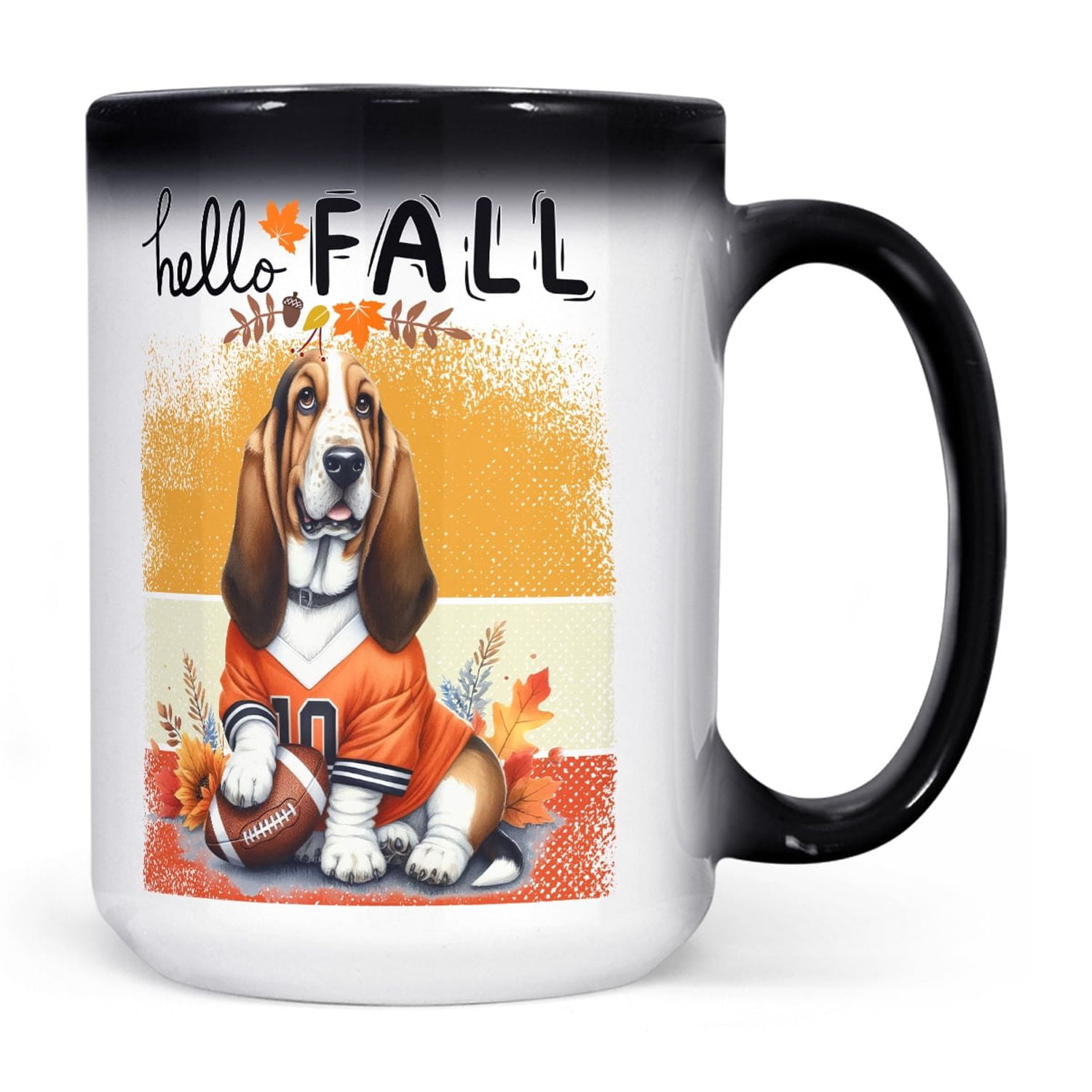 Hello Fall Basset Hound Football Welcome Autumn with Leaves Pumpkins ...