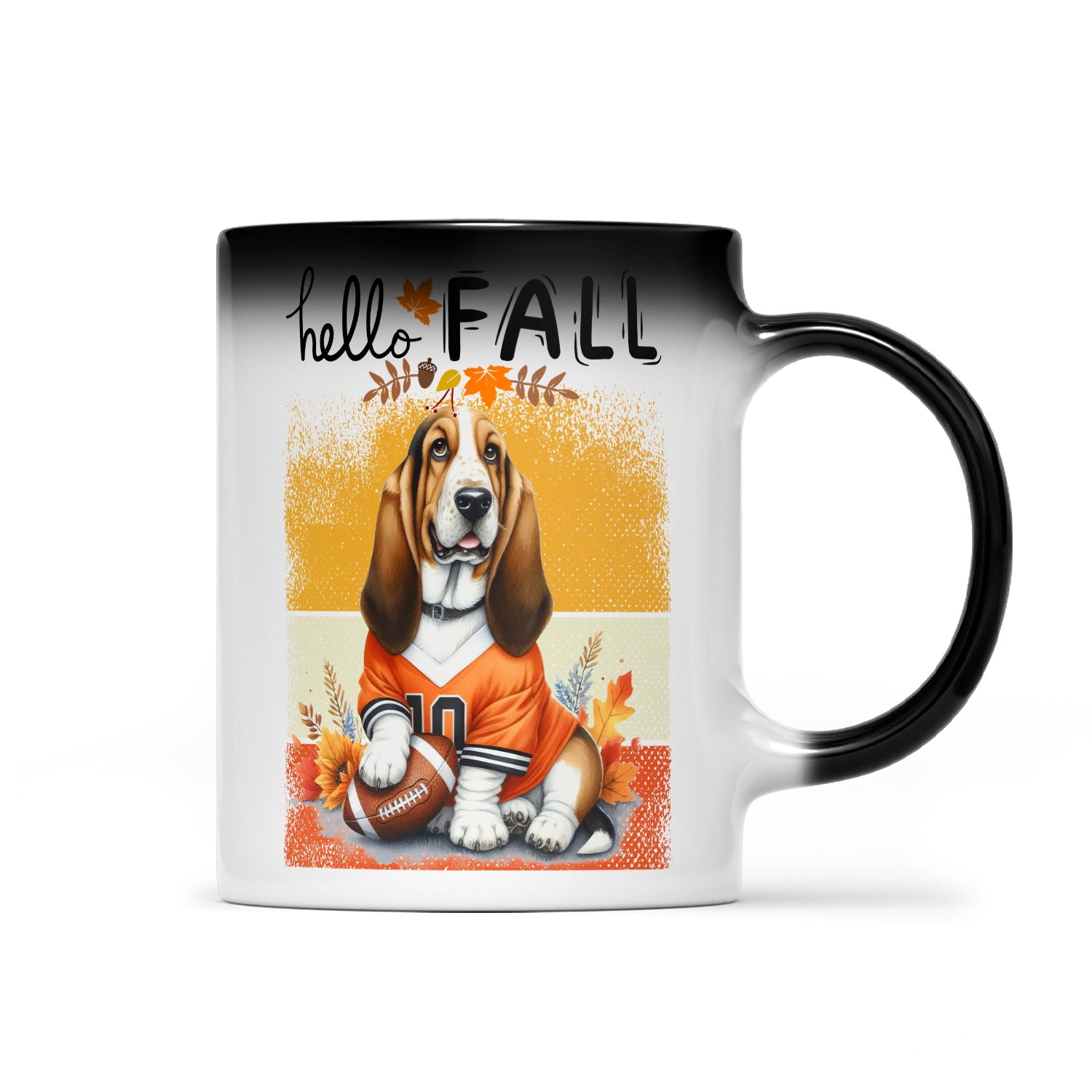 Hello Fall Basset Hound Football Welcome Autumn with Leaves Pumpkins ...