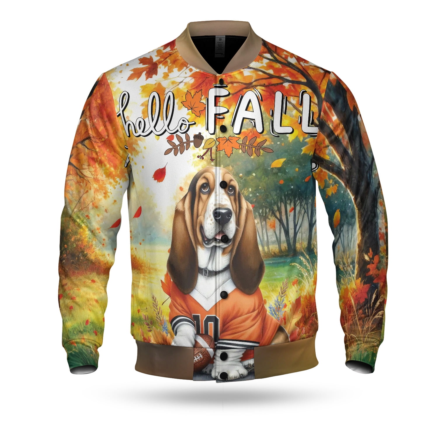 Hello Fall Basset Hound Football Welcome Autumn with Leaves Pumpkins ...
