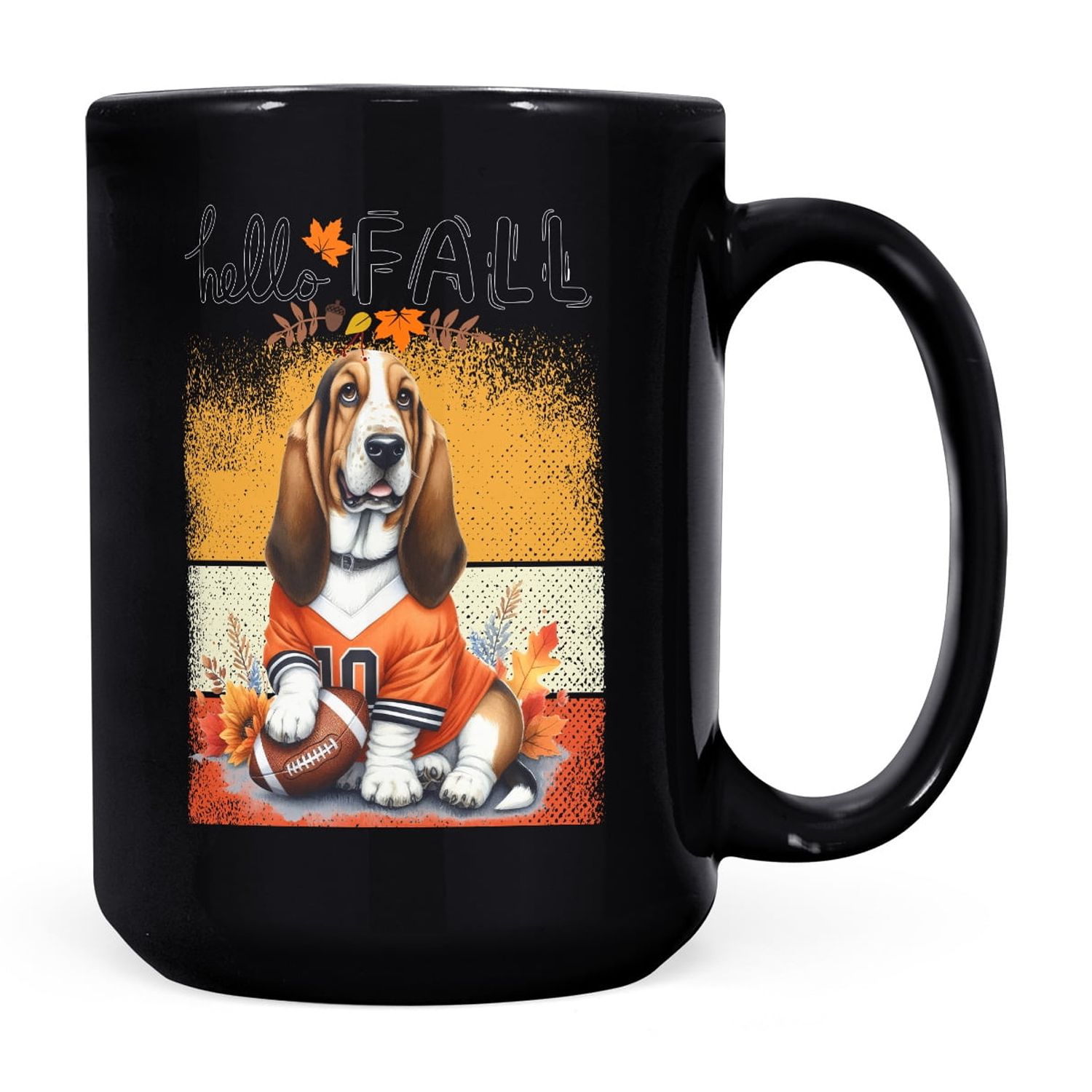 Hello Fall Basset Hound Football Welcome Autumn with Leaves Pumpkins ...