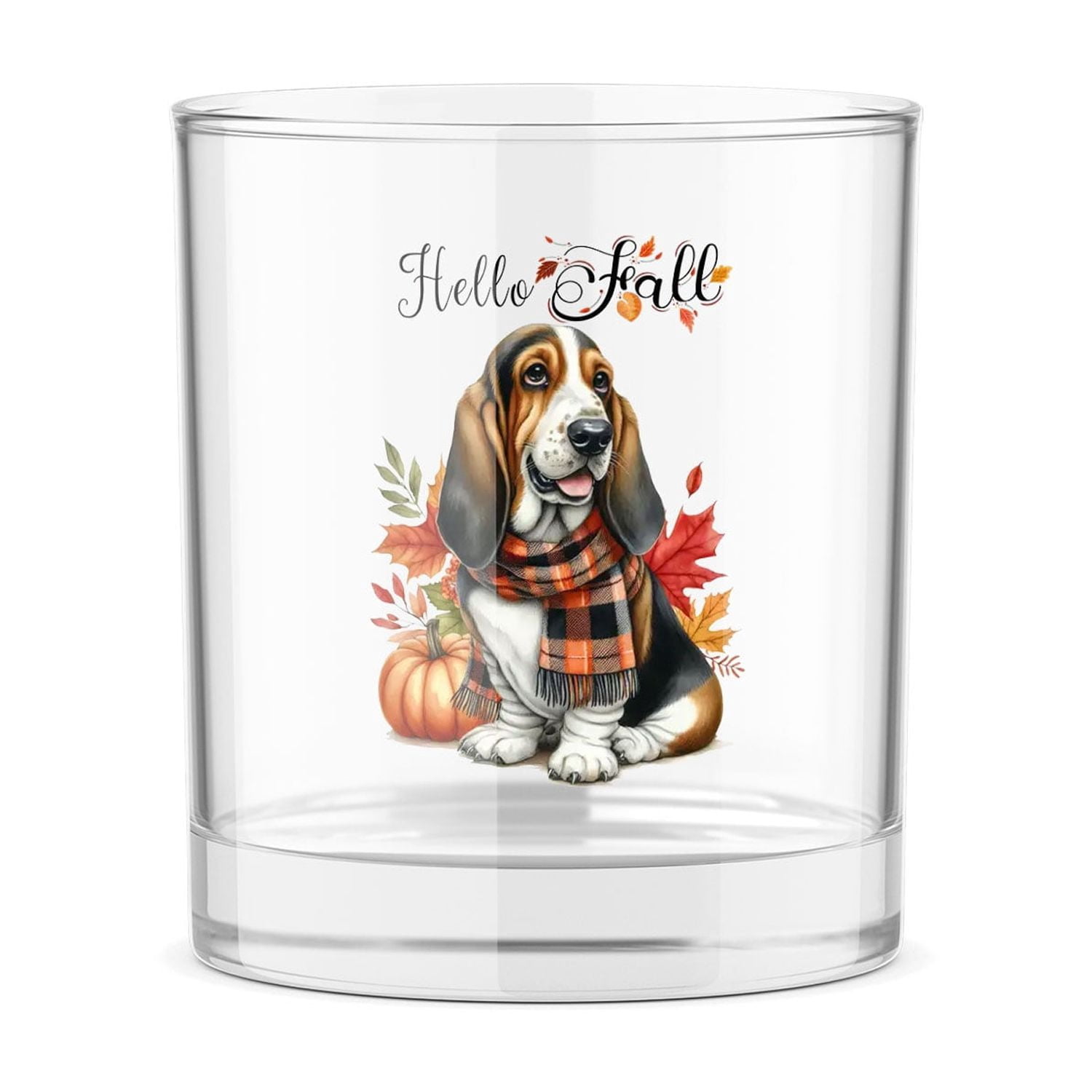Hello Fall Basset Hound Scarf Welcome Autumn with Leaves Pumpkins 11oz ...