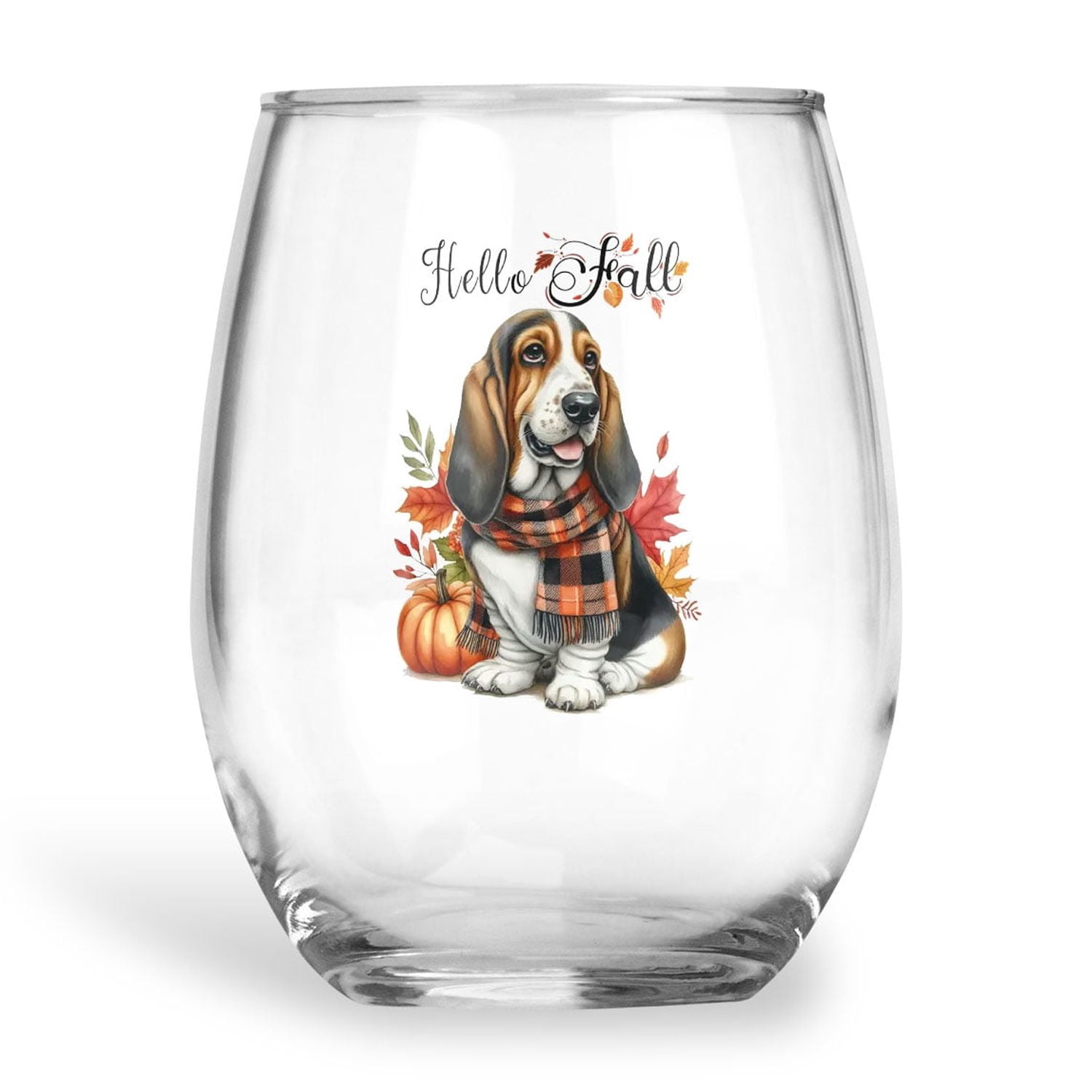 Hello Fall Basset Hound Scarf Welcome Autumn with Leaves Pumpkins 15oz ...