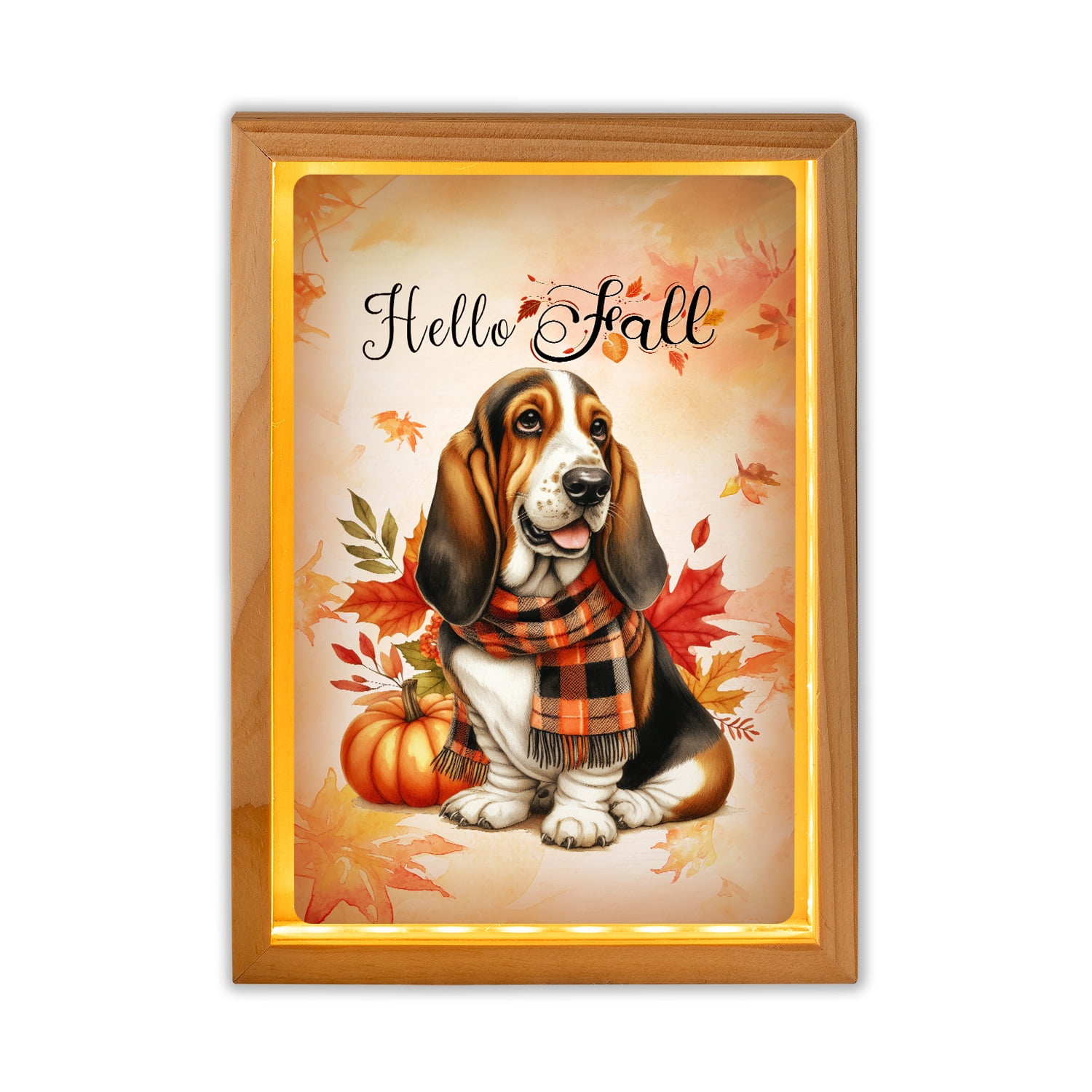 Hello Fall Basset Hound Scarf Welcome Autumn with Leaves Pumpkins ...