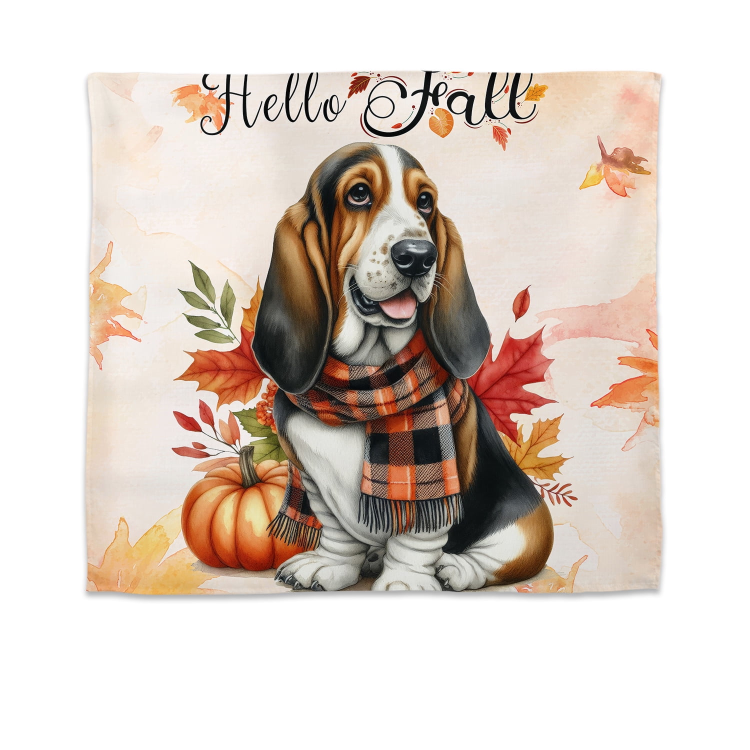 Hello Fall Basset Hound Scarf Welcome Autumn with Leaves Pumpkins ...