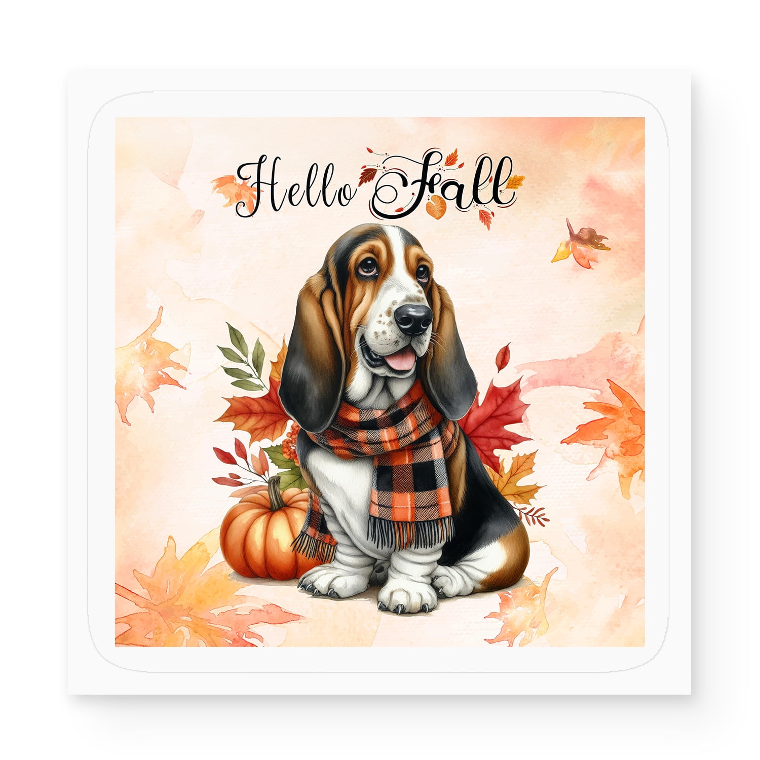 Hello Fall Basset Hound Scarf Welcome Autumn with Leaves Pumpkins Vinyl ...