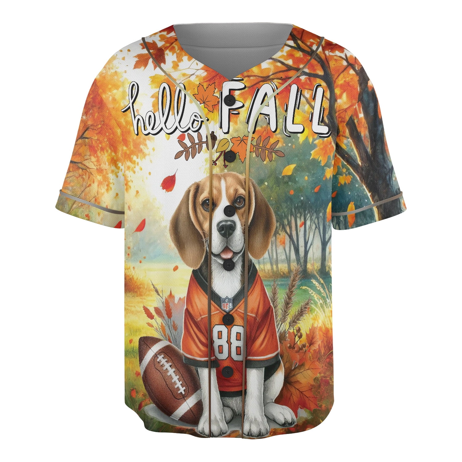 Hello Fall Beagle Football Welcome Autumn with Leaves Pumpkins All Over ...