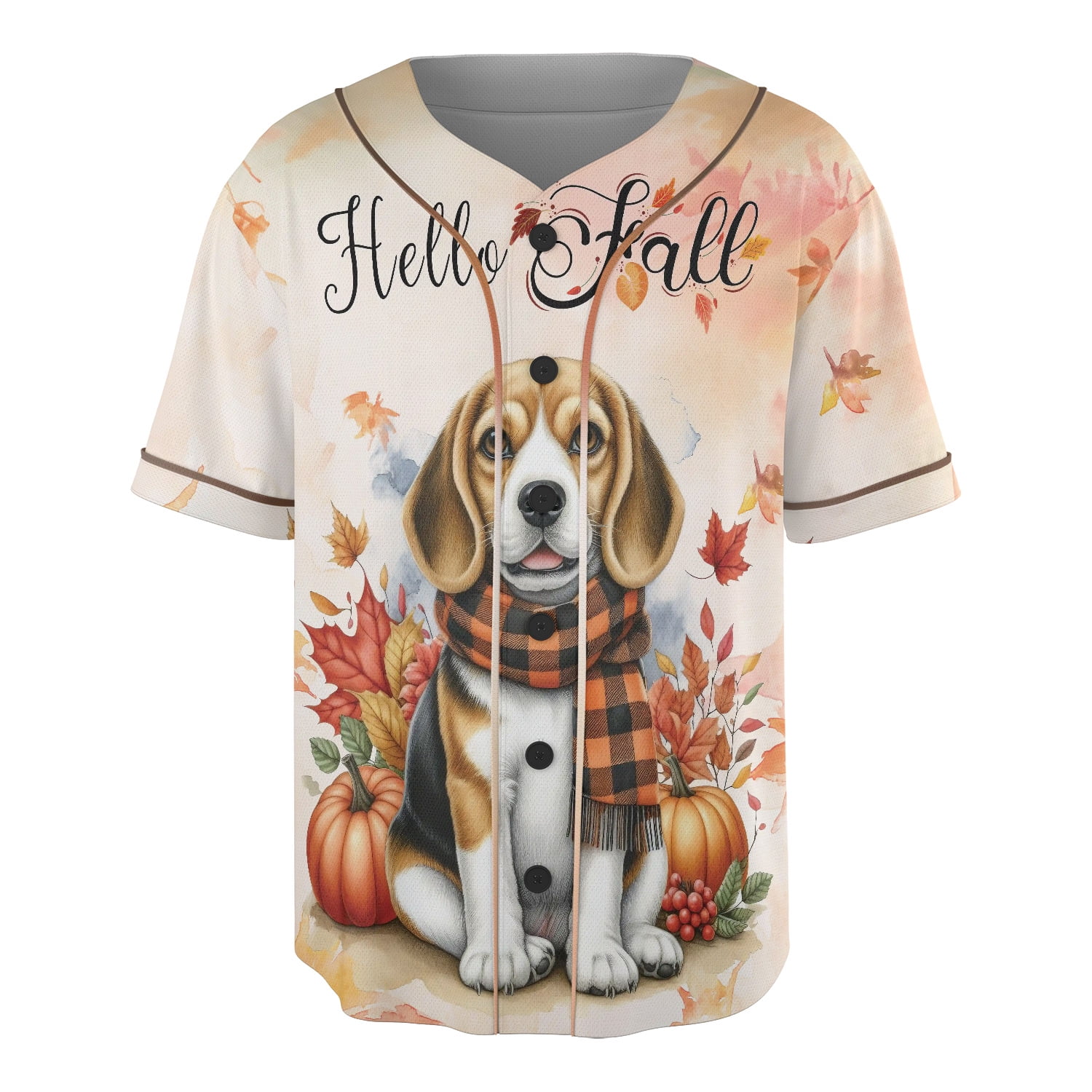 Hello Fall Beagle Scarf Welcome Autumn with Leaves Pumpkins All Over Print 3D Baseball Shirt ...