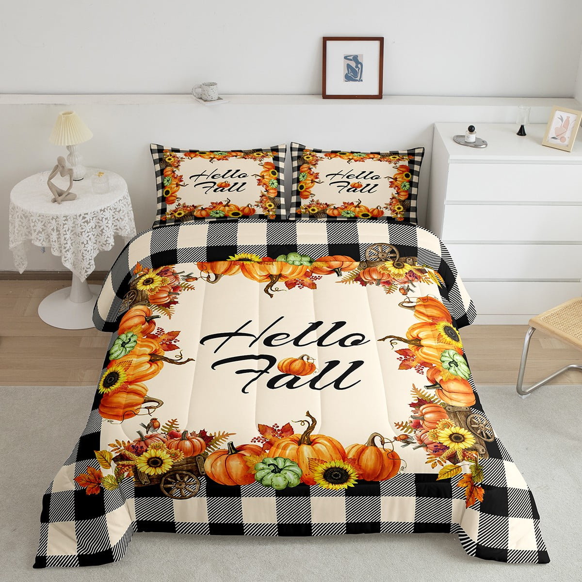 Hello Fall Bedding King for Boys Girls Women Fall Decor Comforter Set ...