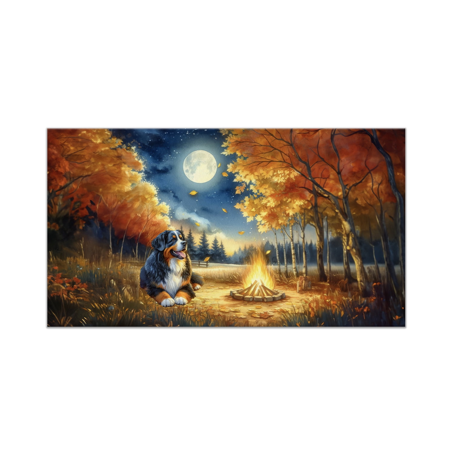 Hello Fall Bernese Mountain Dog Enjoys Warm Campfire Autumn Night ...