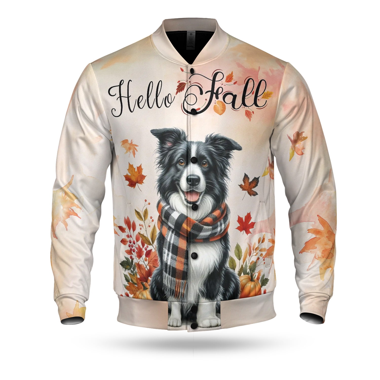 Hello Fall Border Collie Scarf Welcome Autumn with Leaves Pumpkins All ...