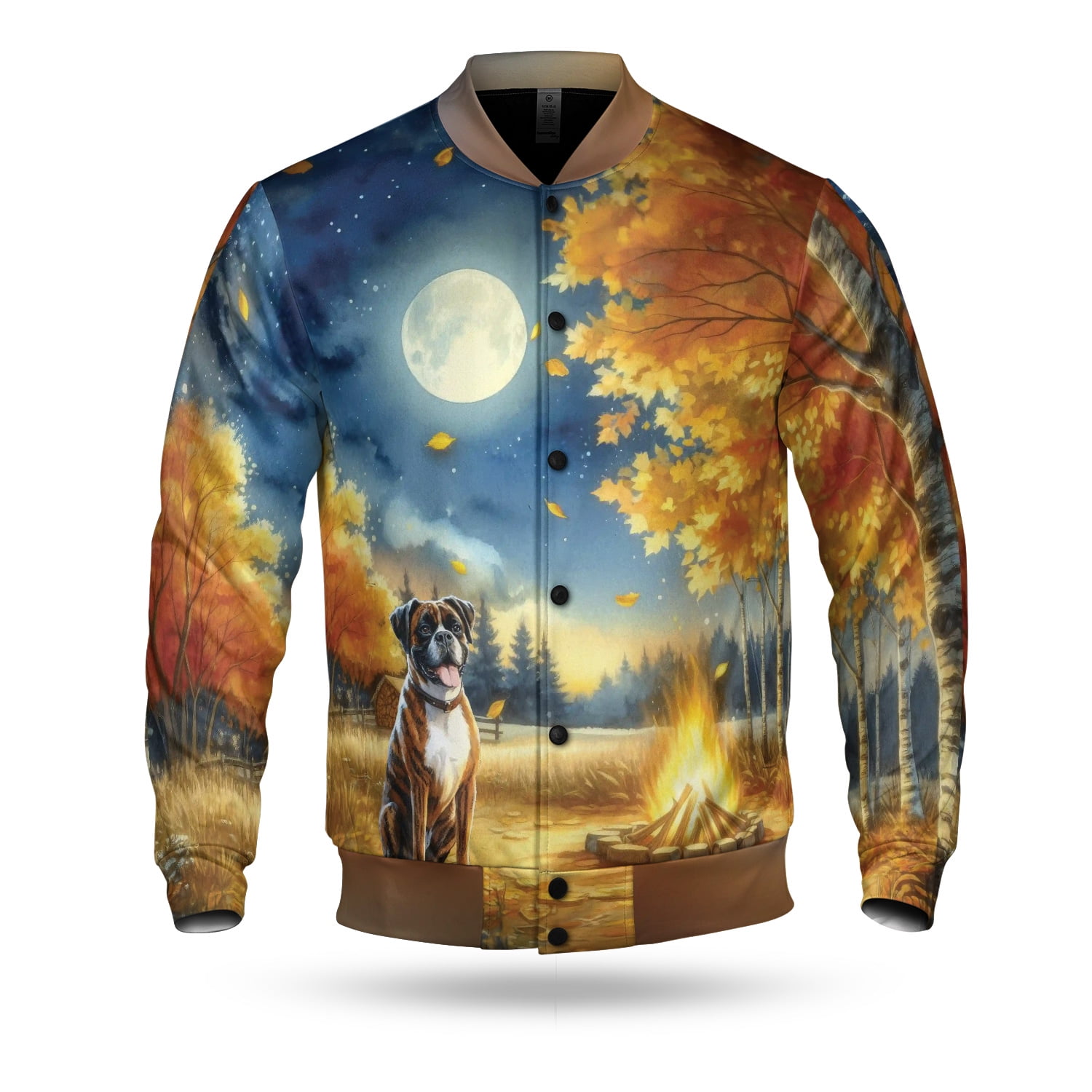 Hello Fall Boxer Enjoys Warm Campfire Autumn Night Bright Moon All Over ...