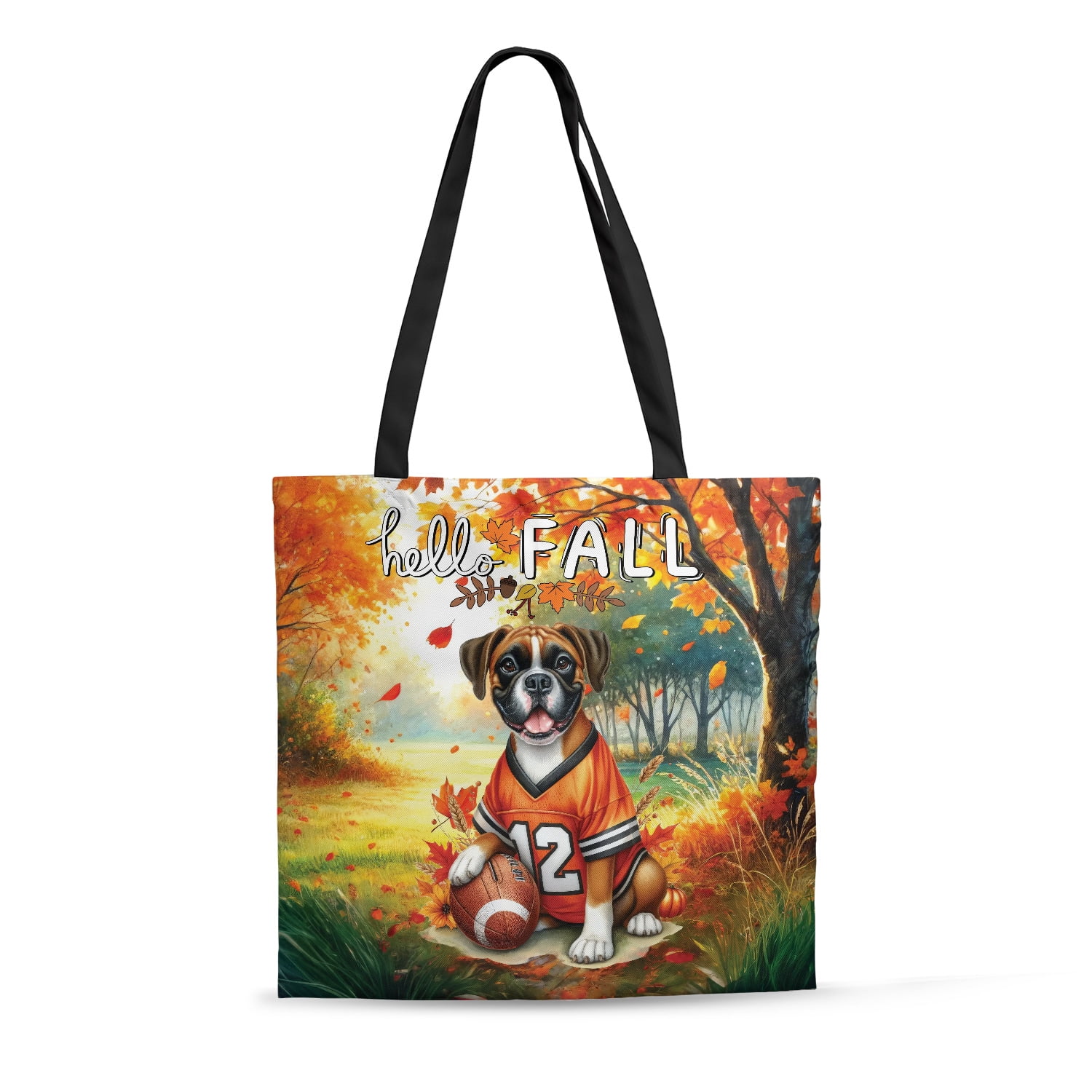 Hello Fall Boxer Football Welcome Autumn with Leaves Pumpkins All Over ...