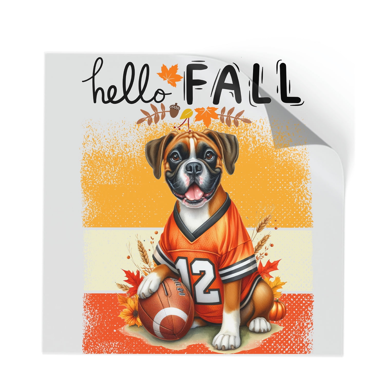 Hello Fall Boxer Football Welcome Autumn with Leaves Pumpkins Cutout ...