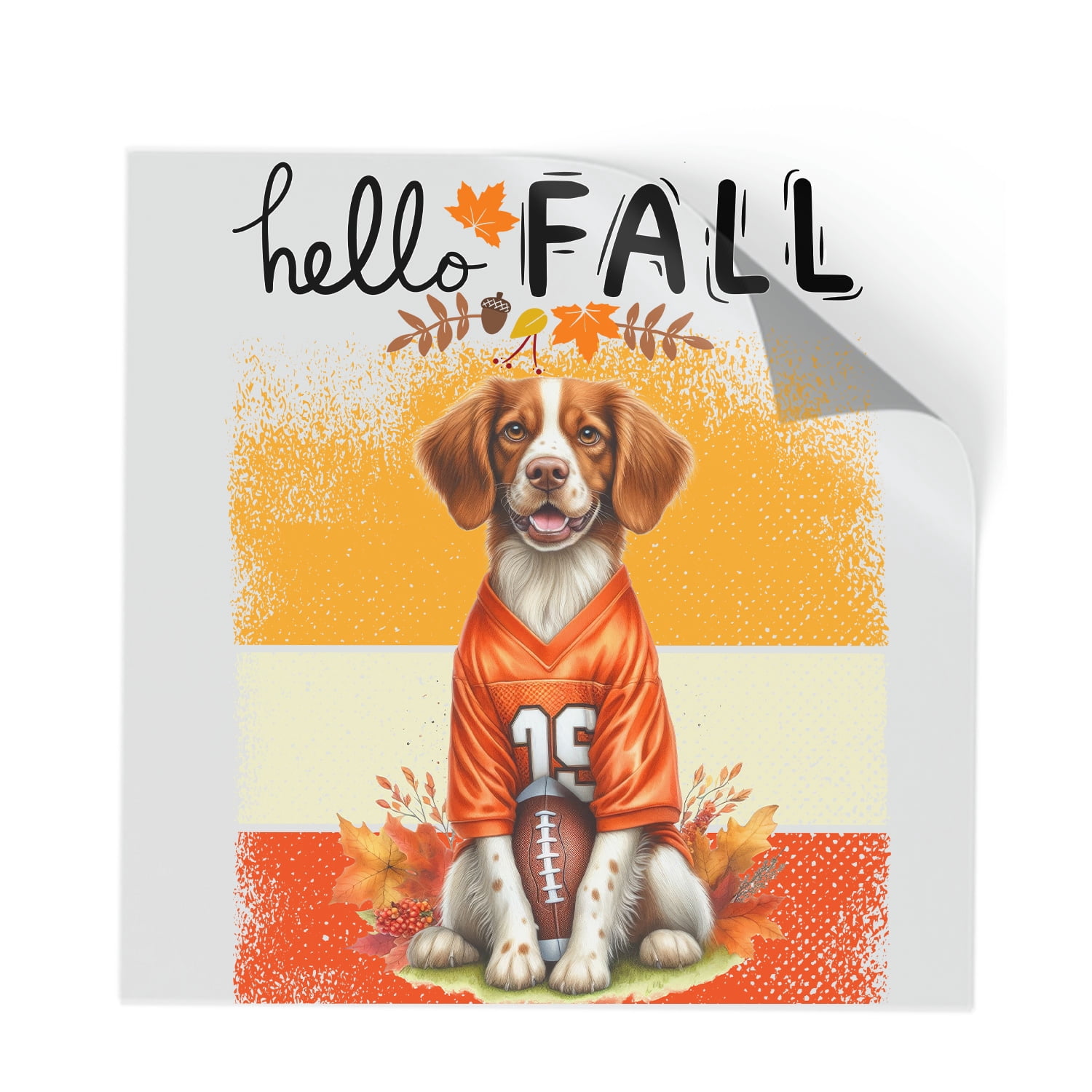 Hello Fall Brittany Spaniel Football Welcome Autumn with Leaves ...