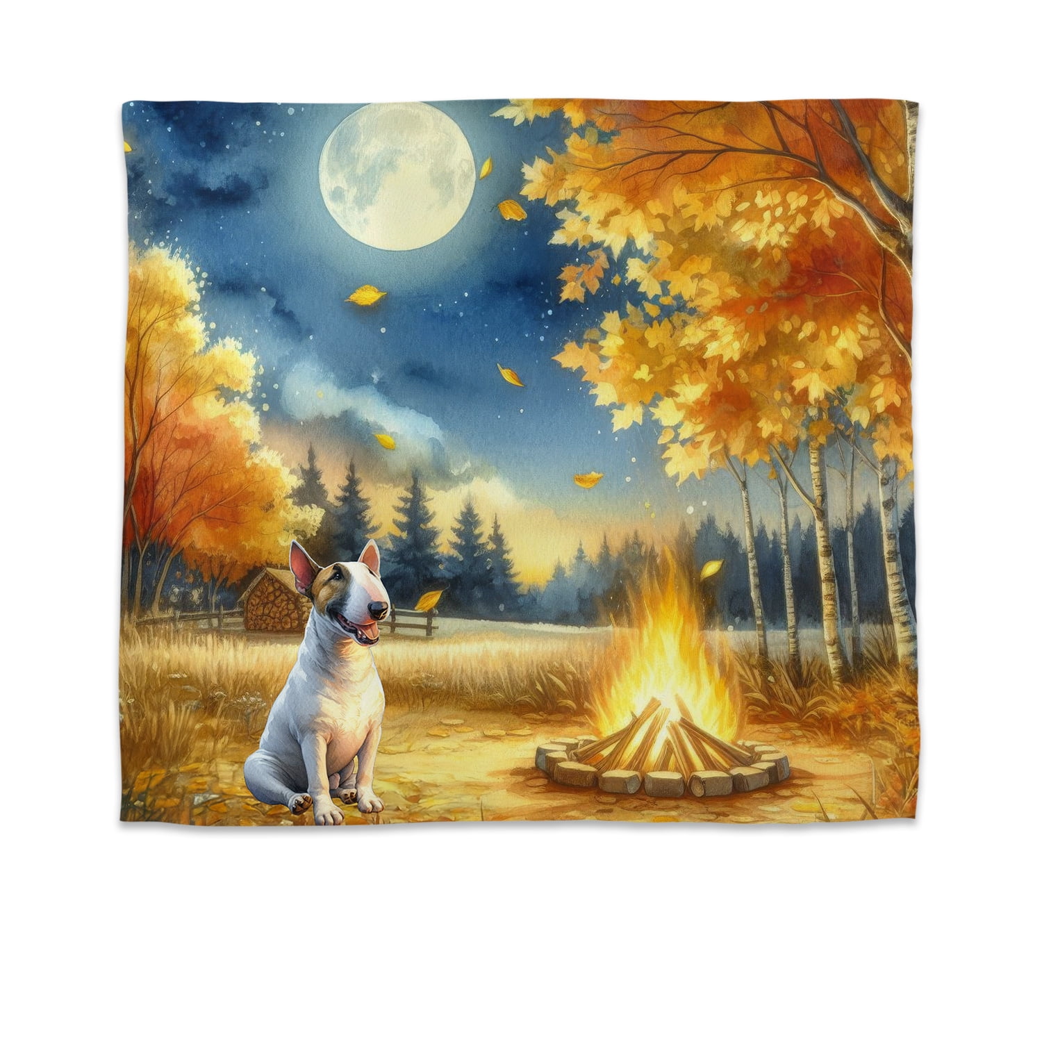 Hello Fall Bull Terrier Enjoys Warm Campfire Autumn Night Bright Moon ...