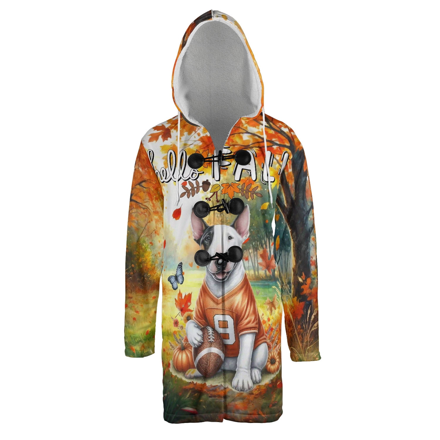 Hello Fall Bull Terrier Football Welcome Autumn with Leaves Pumpkins ...
