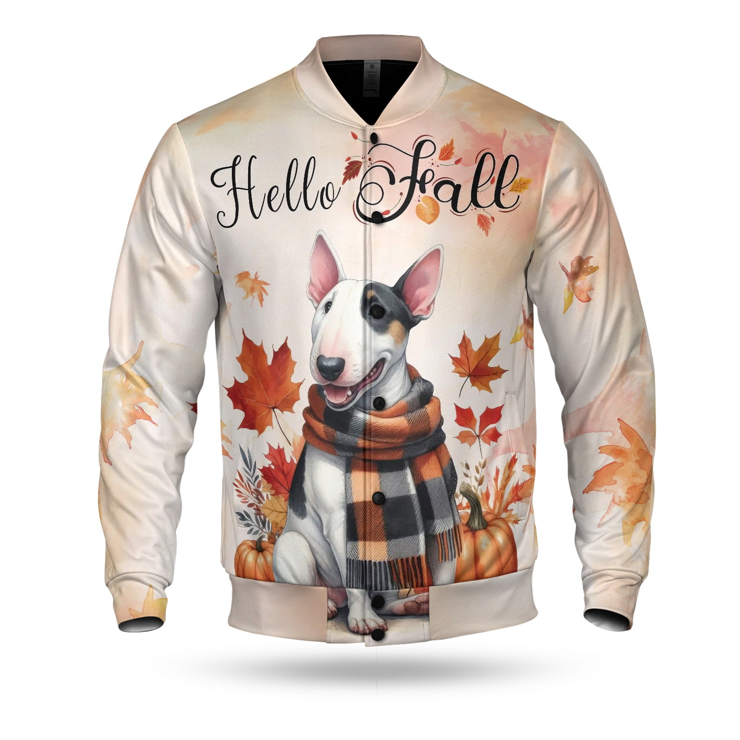 Hello Fall Bull Terrier Scarf Welcome Autumn with Leaves Pumpkins All ...